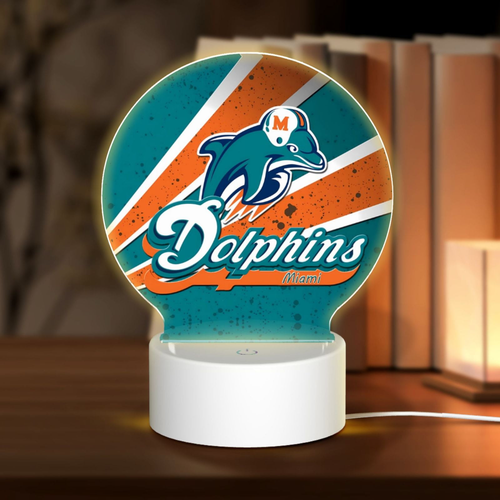 Dolphins Football Team Round Acrylic Night Light Plug-in USB, Dimmable ...