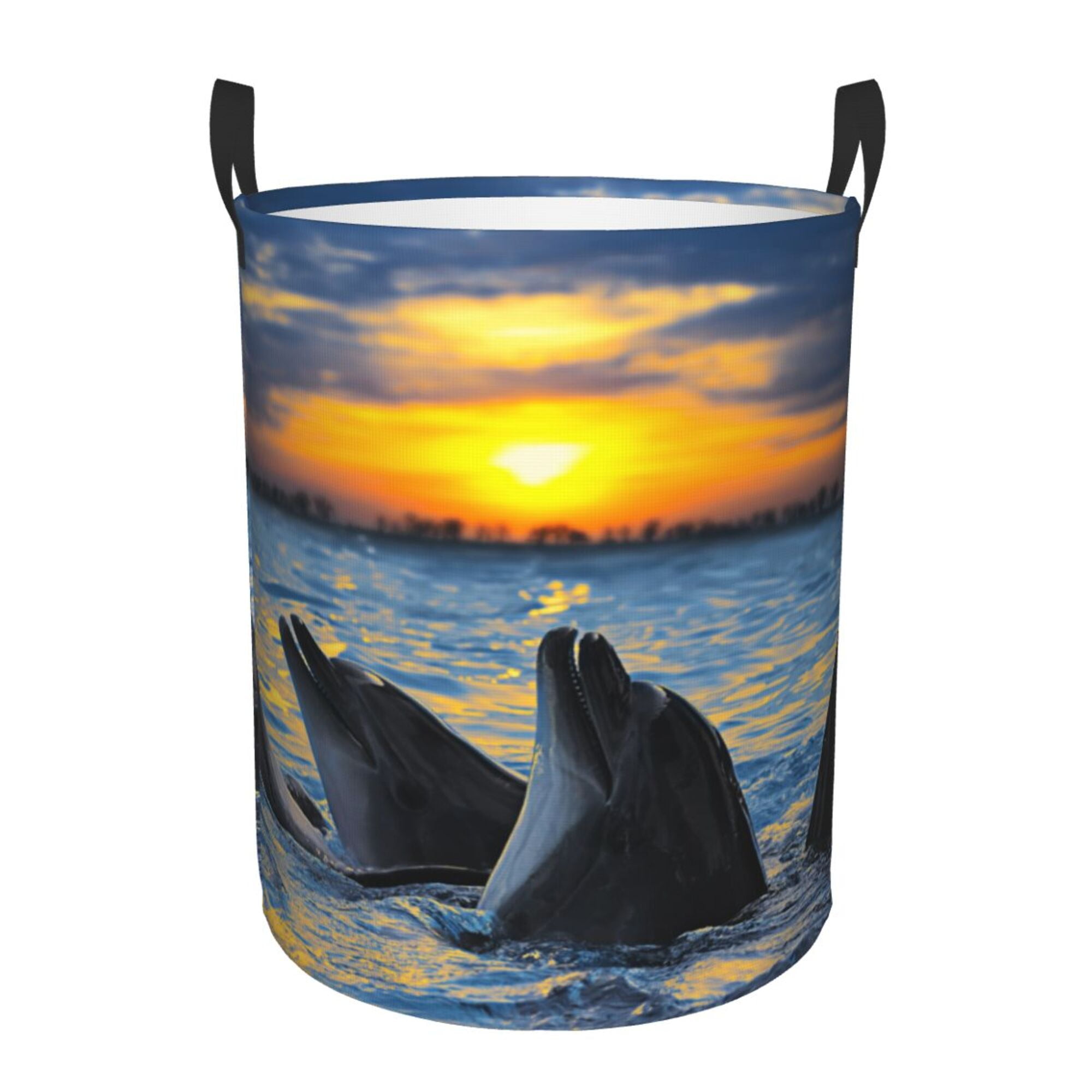 Dolphins In The Sunset Ocean Marine Animals Circular Laundry Basket ...