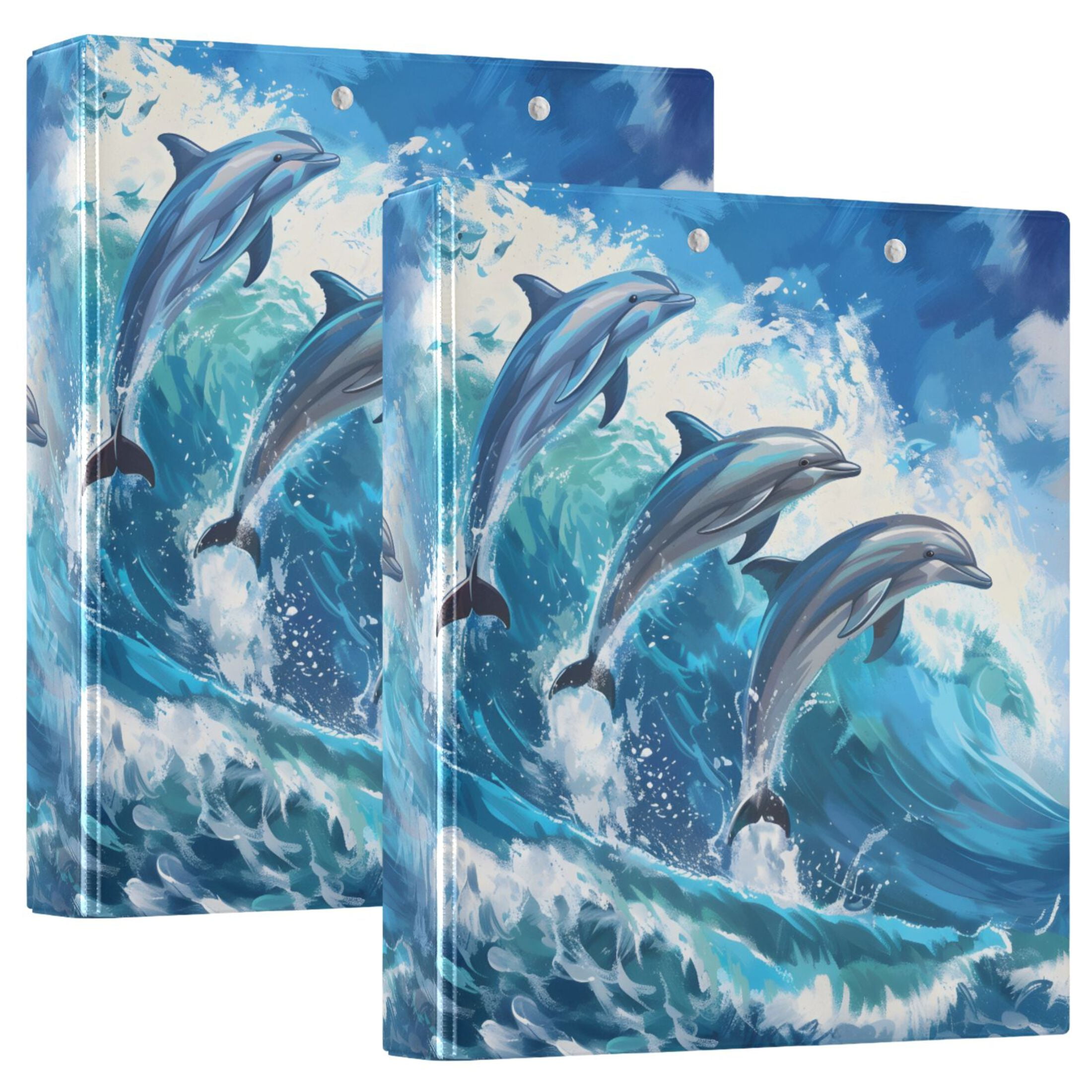 Dolphins Jumped with Wave Hardcover 3 Ring Binder 1.5 inch Round Rings ...