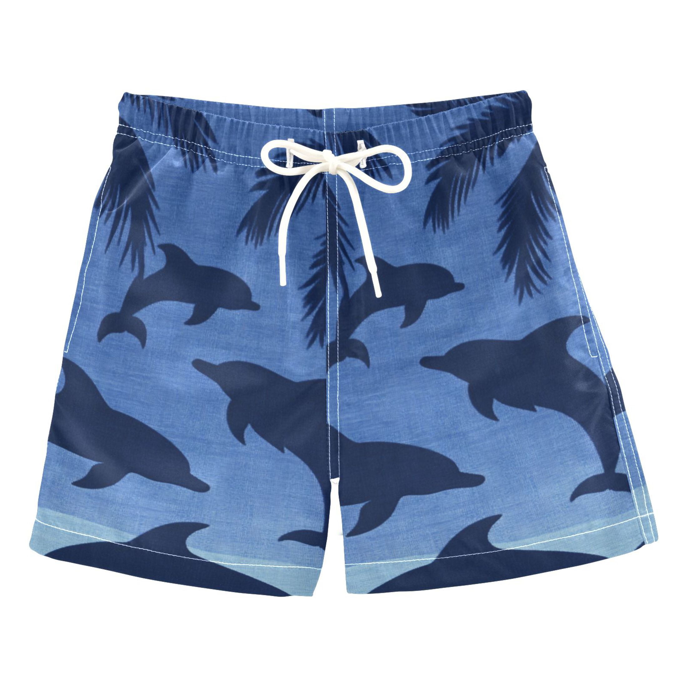 Dolphins Jumping Sea Trees Boys' Swim Trunks Board Shorts Beach Pants Bathing Bottoms XS ...