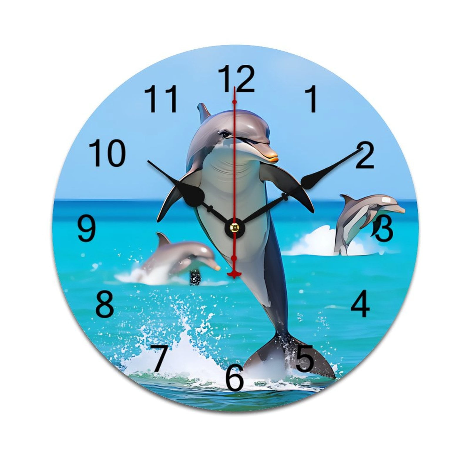 Dolphins Jumping Seashell Colorful Fish Bedroom Wall Clock Large Modern ...