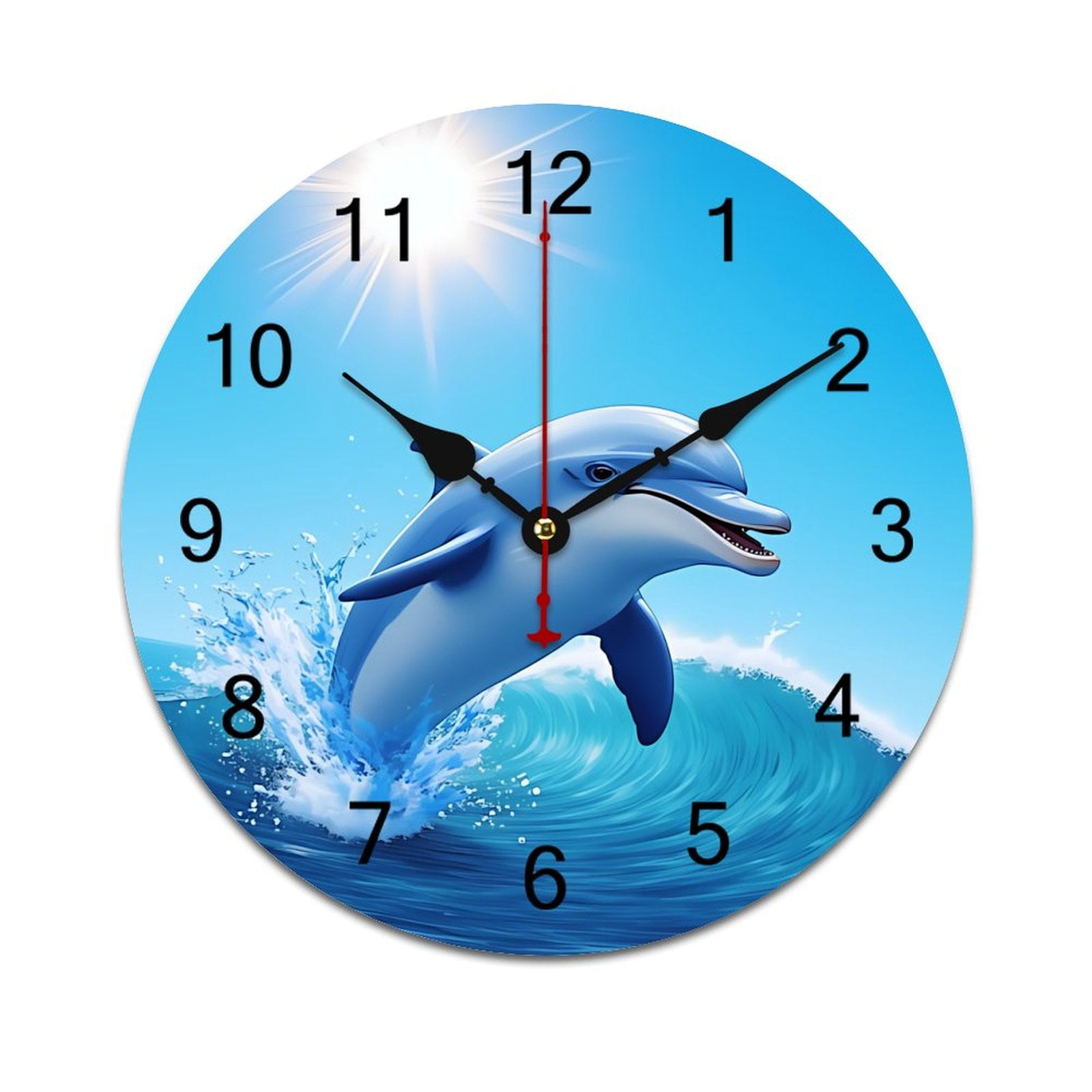 Dolphins Jumping Seashell Colorful Fish Bedroom Wall Clock Large Modern ...