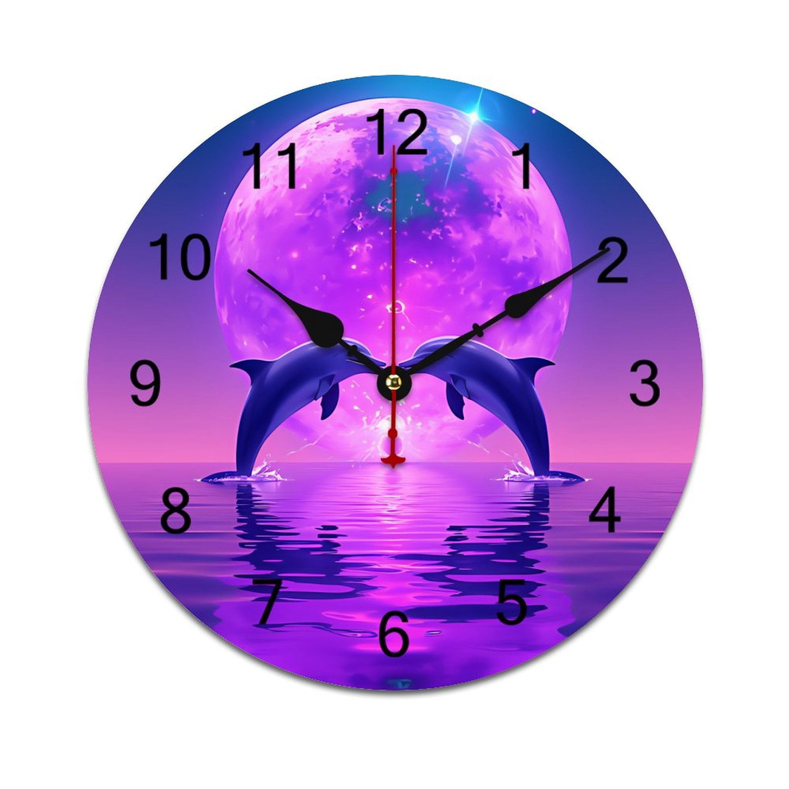Dolphins Jumping Seashell Colorful Fish Bedroom Wall Clock Large Modern ...