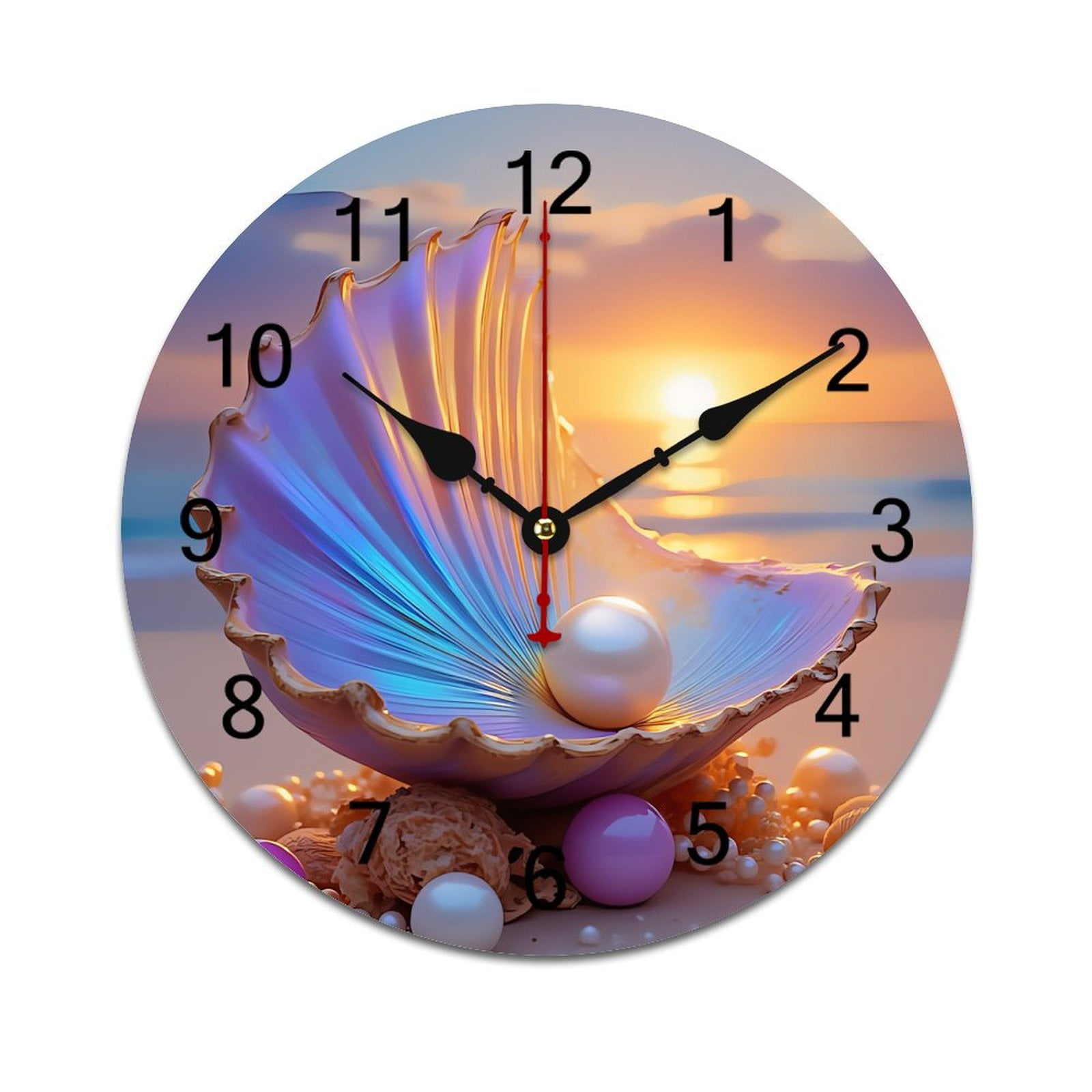 Dolphins Jumping Seashell Colorful Fish Printed Silent Wall Clock Round ...