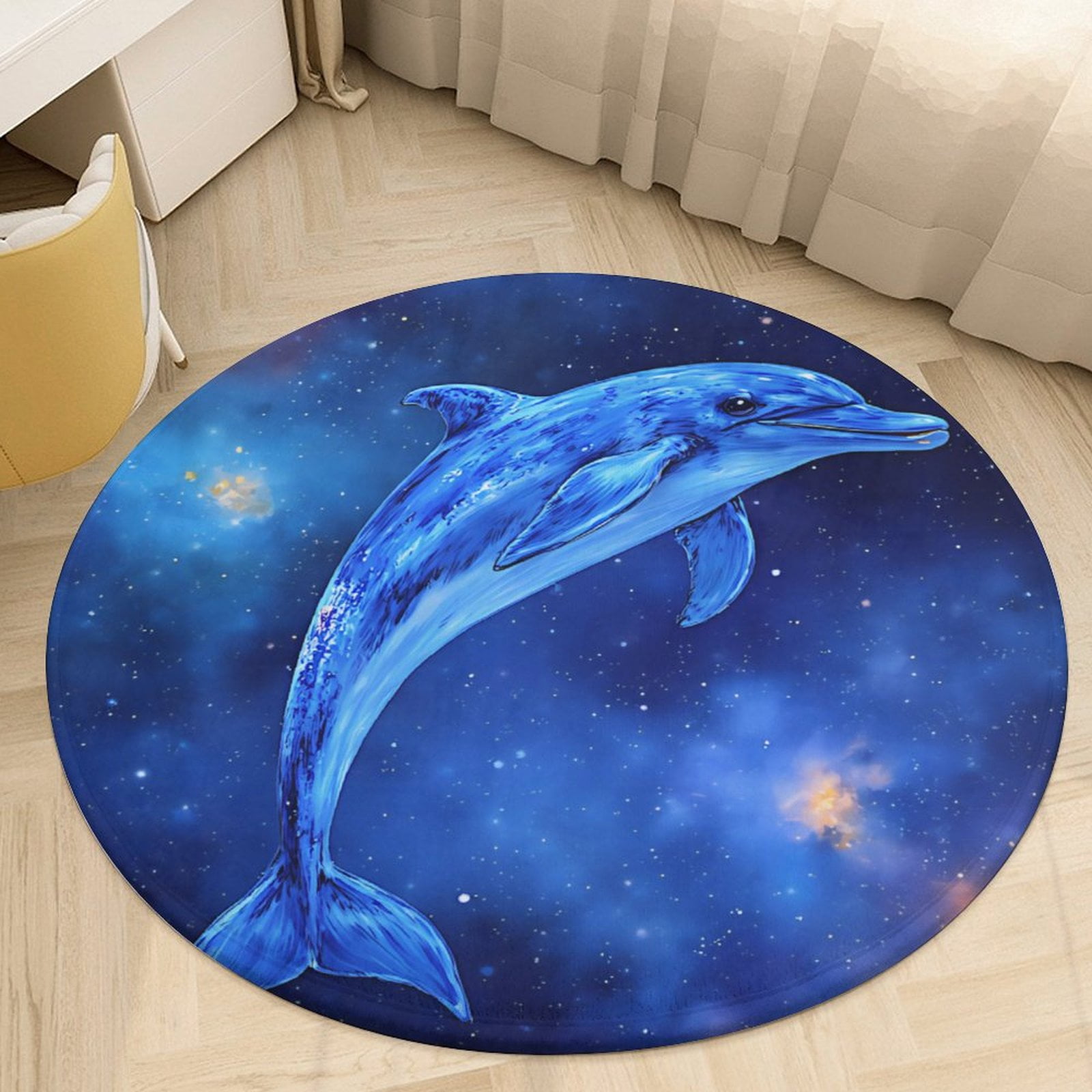 Dolphins Jumping Seashell Colorful Fish Round Area Rugs for Bedroom ...