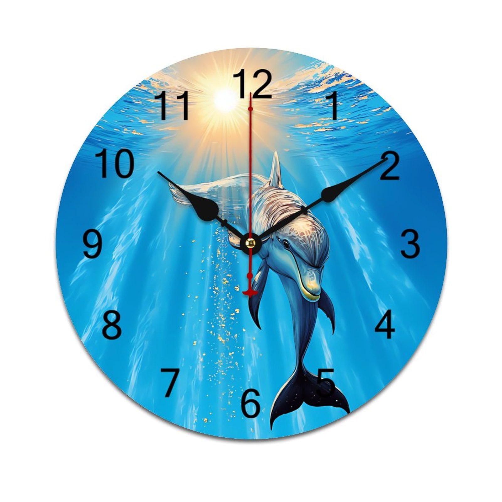 Dolphins Jumping Seashell Colorful Fish Word Saying Big Wall Clock Home ...