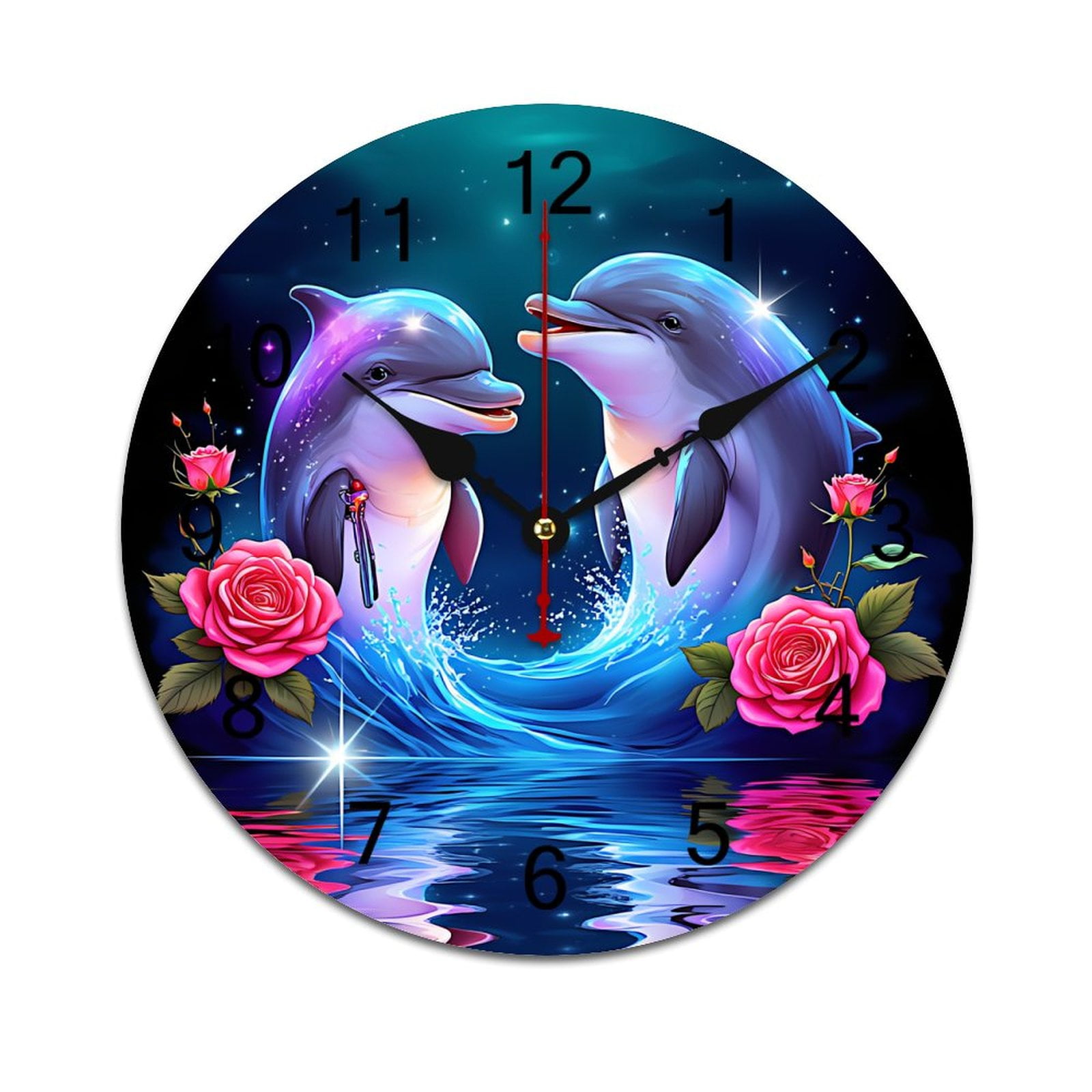 Dolphins Jumping Seashell Colorful Fish Word Saying Big Wall Clock Home ...