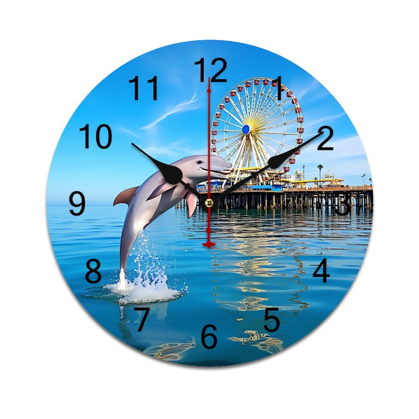 Dolphins Jumping Seashell Colorful Fish Word Saying Big Wall Clock Home ...