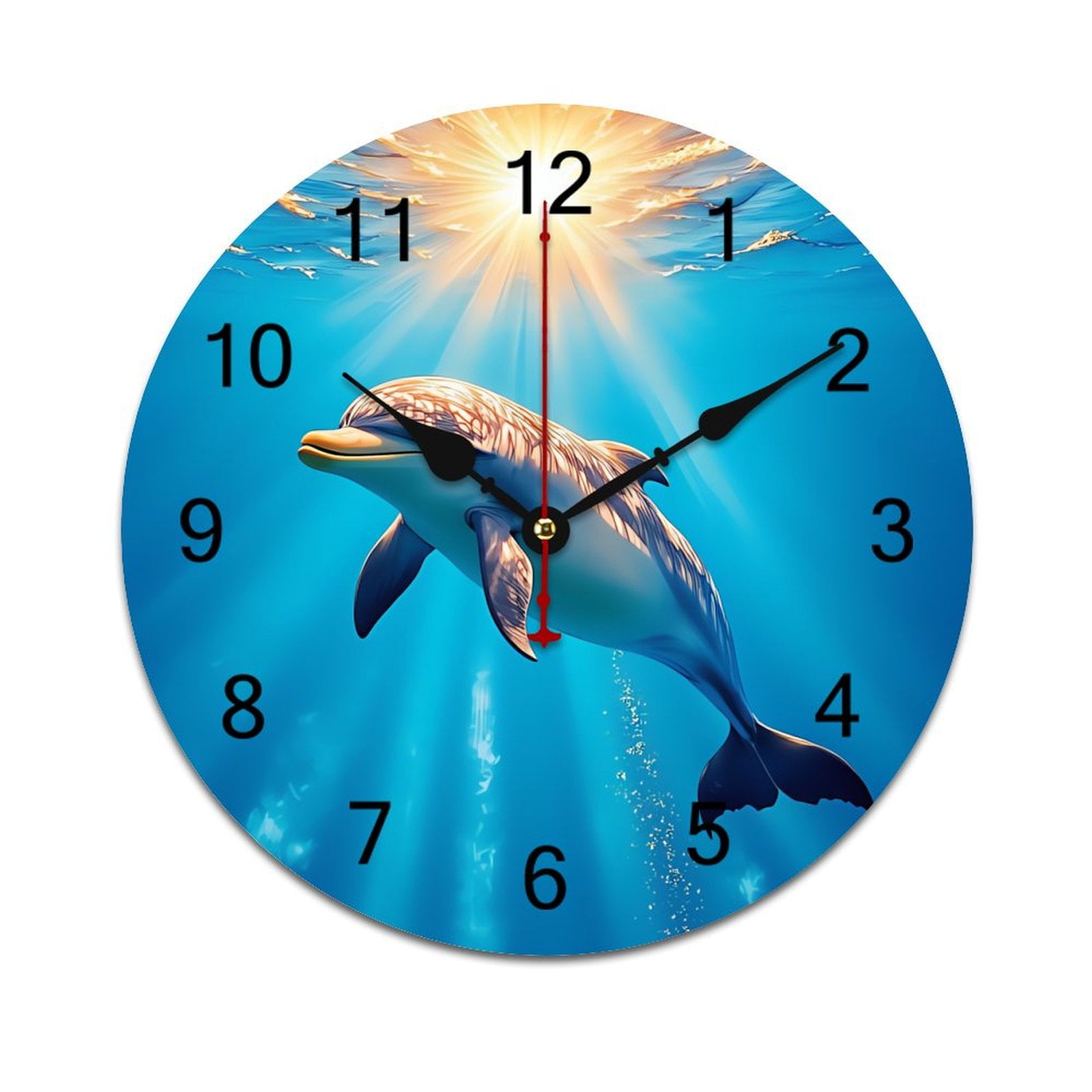 Dolphins Jumping Seashell Colorful Fish Word Saying Big Wall Clock Home ...