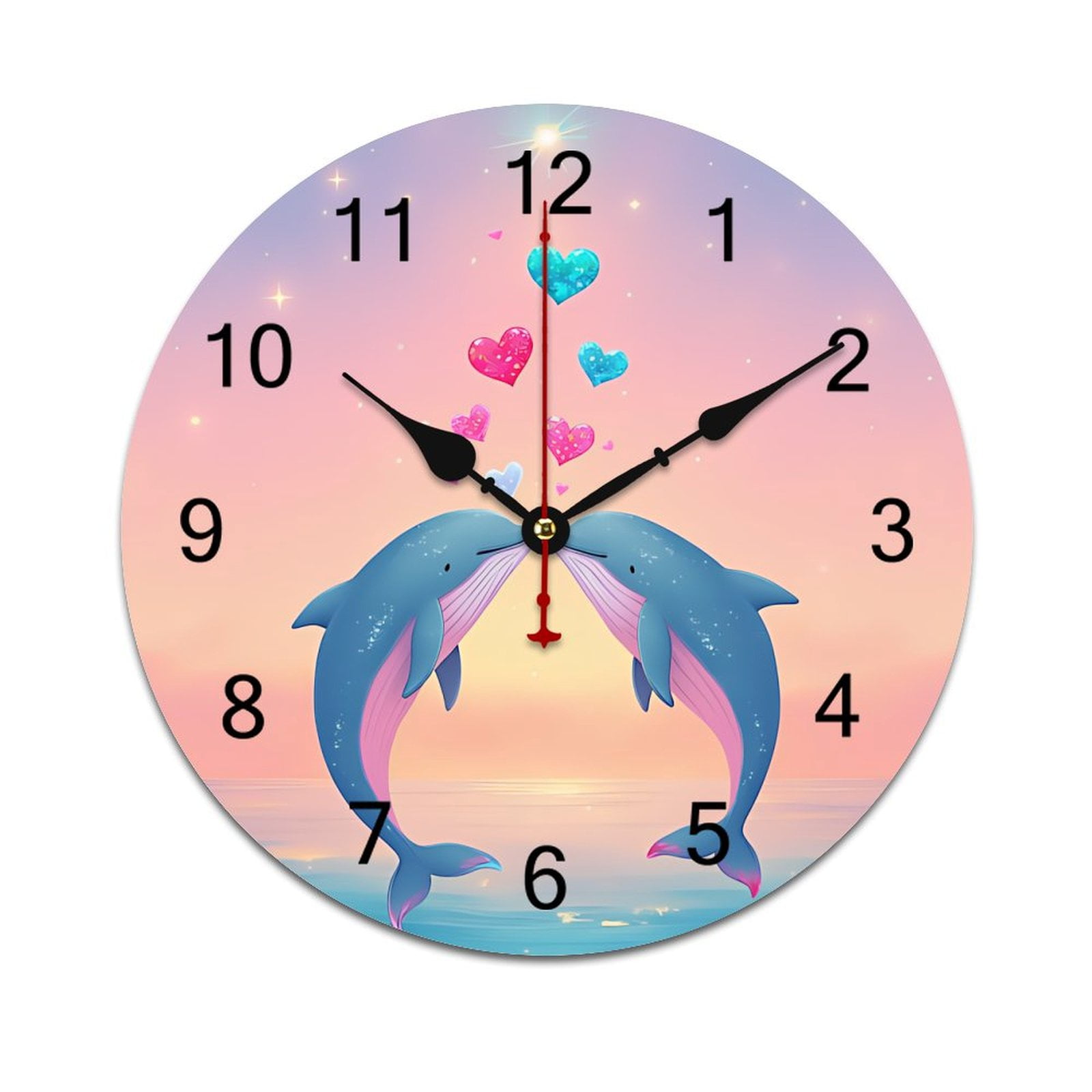 Dolphins Jumping Seashell Colorful Fish Word Saying Big Wall Clock Home ...