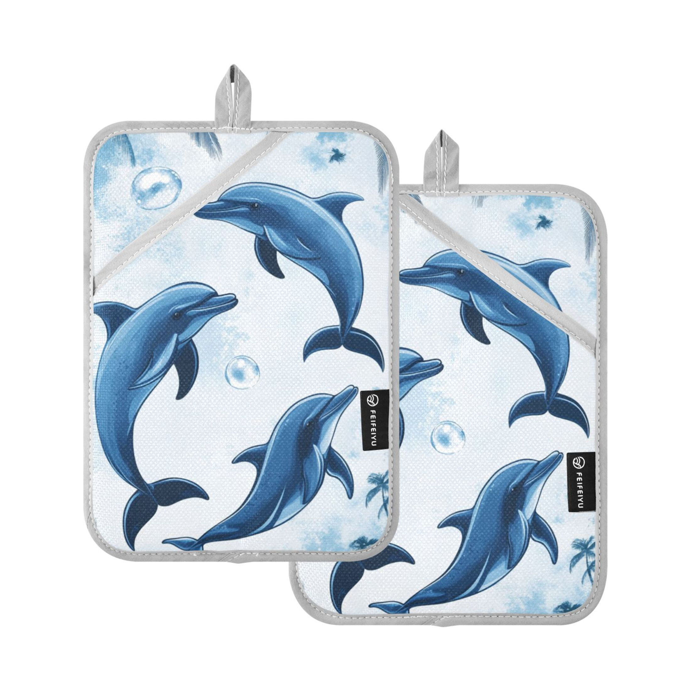 Dolphins Jumping Trees Bubbles Pot Holder Heat Resistant Mat Oven Hot ...