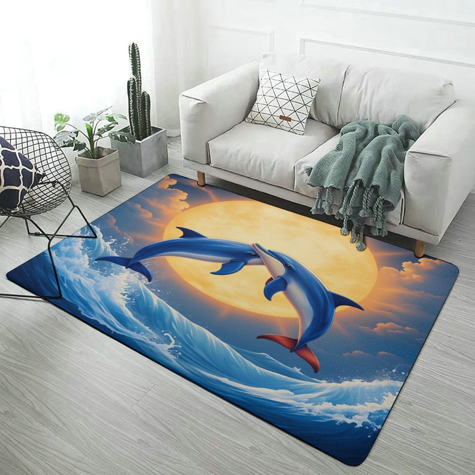 Dolphins Jumping at Sunset-2 Carpet Soft Comfy Rug for Home Living Room ...