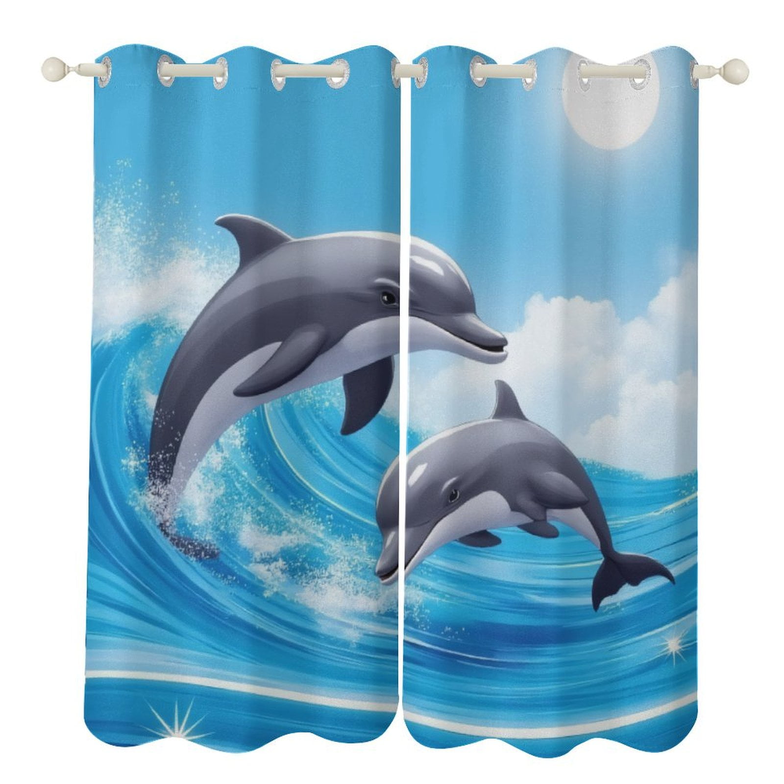 Dolphins Jumping in Ocean Waves Blackout Window Curtains for Bedroom ...