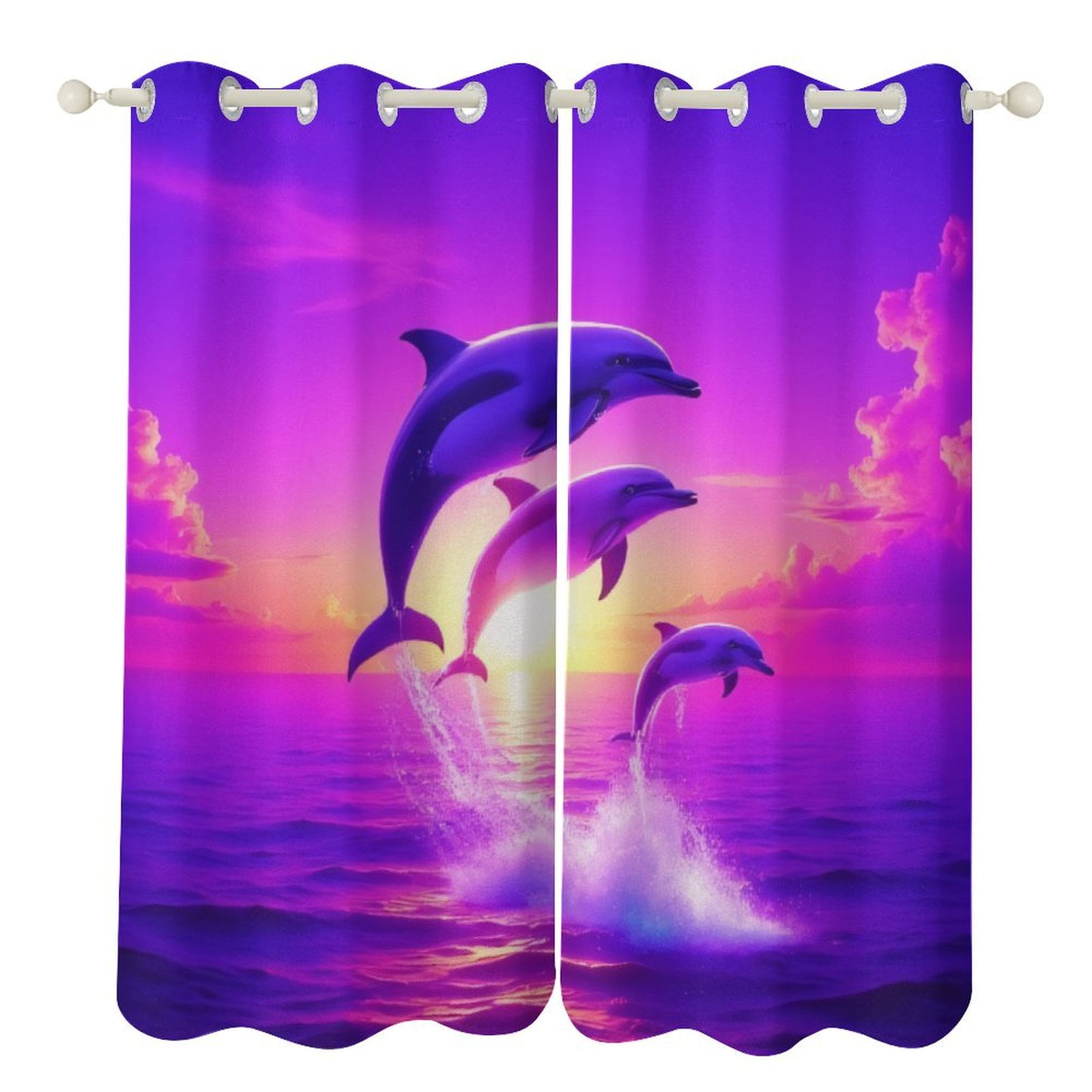 Dolphins Leaping at Sunset 2 Panels Curtains for Bedroom Living Room Drapes Kitchen Window ...