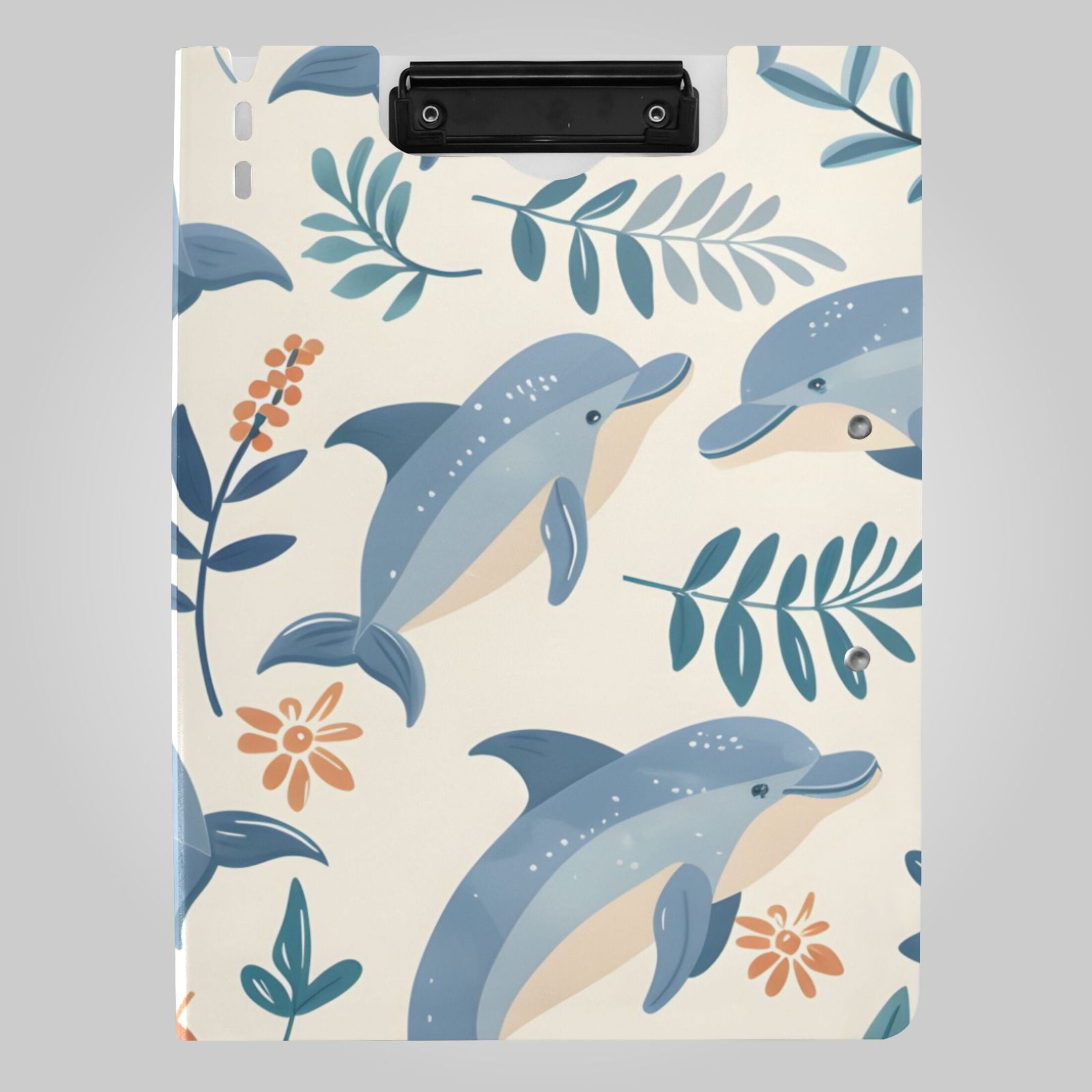 Dolphins Leaves Cartoon Style Foldable Binder Folder Clipboard with Pen ...