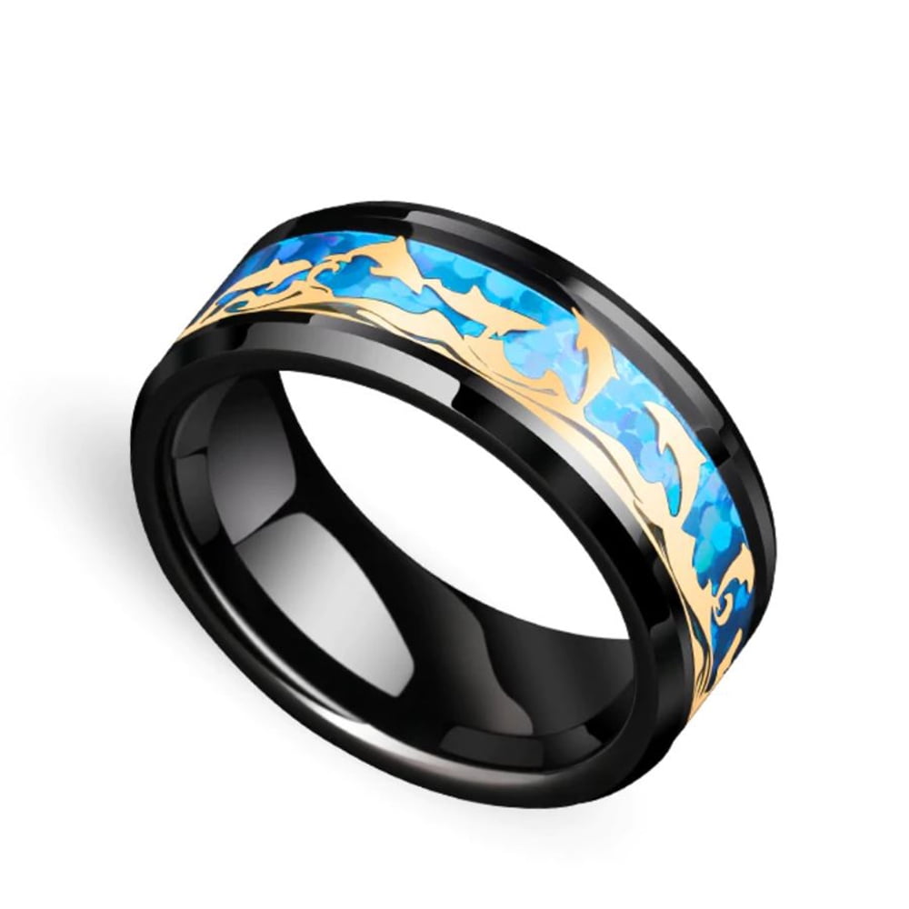 Dolphins Ocean Waves Steel Mens Womens Wedding Band Ring Ginger Lyne ...