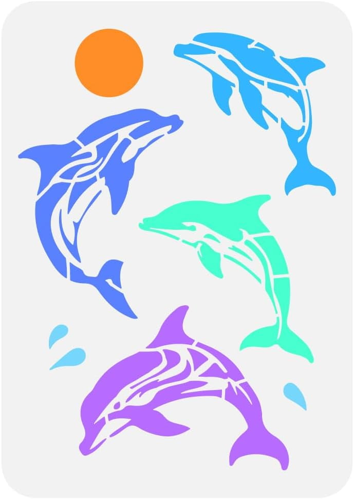 Dolphins Painting Stencil 11.7x8.3 inch Reusable 4 Styles Sea Creatures ...