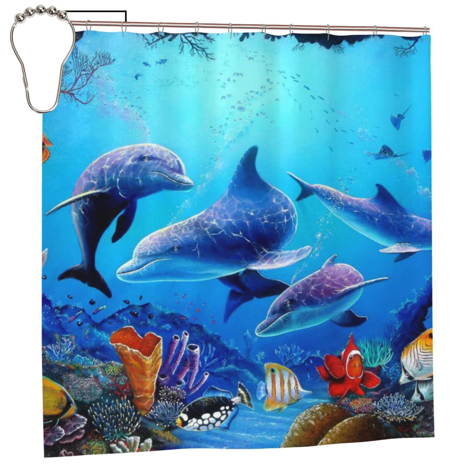 Dolphins Rainbow Dolphin Shower Curtain with 12 Iron Hooks Washable ...