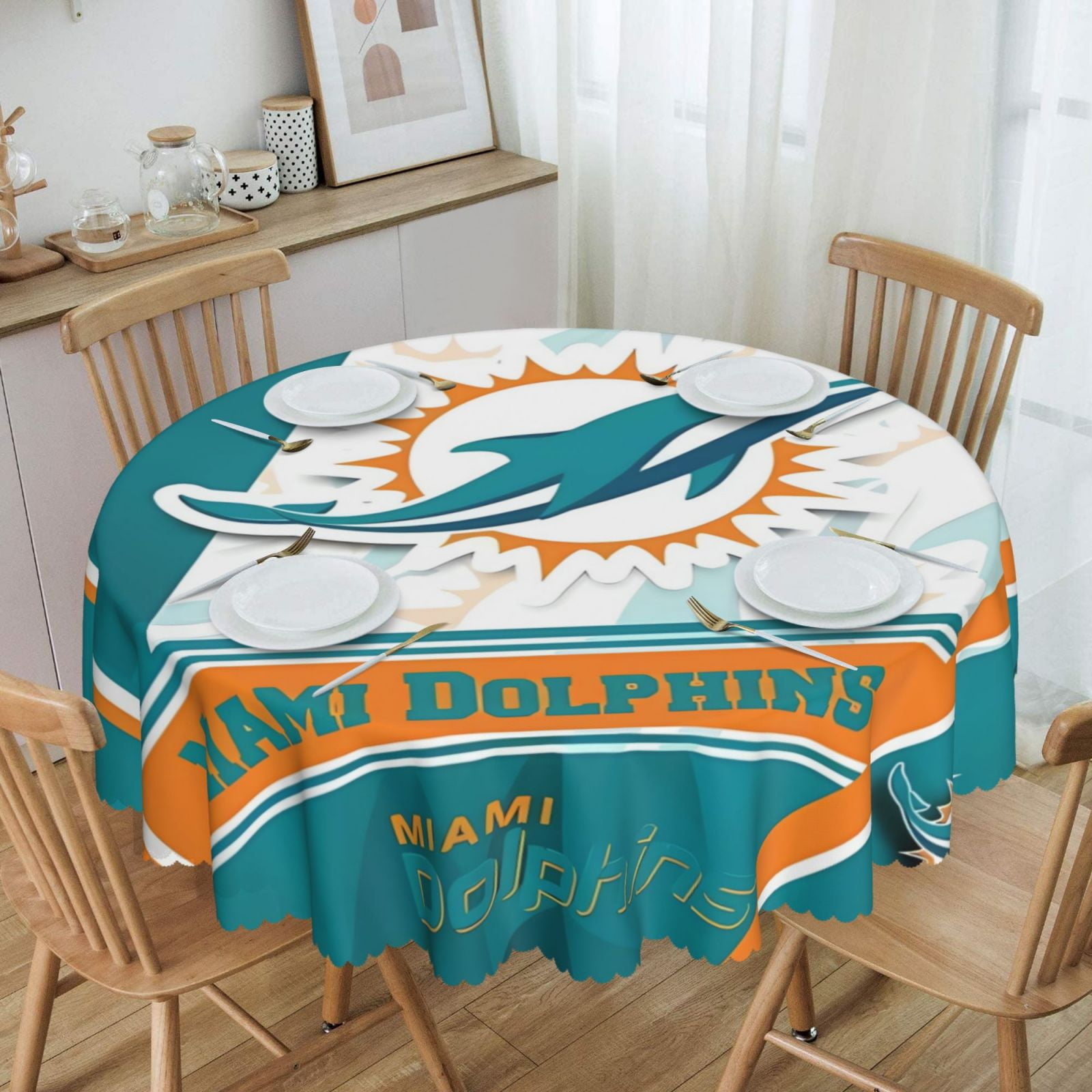 Dolphins Round lace Tablecloth 60 inches Waterproof, washable, reusable to protect and decorate ...