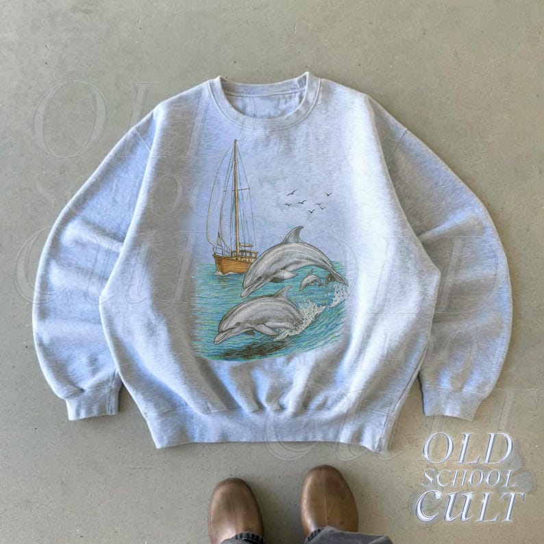 Dolphins Sail Boat Vintage 90s Sweatshirt, Retro Ocean Sweater, Cute ...