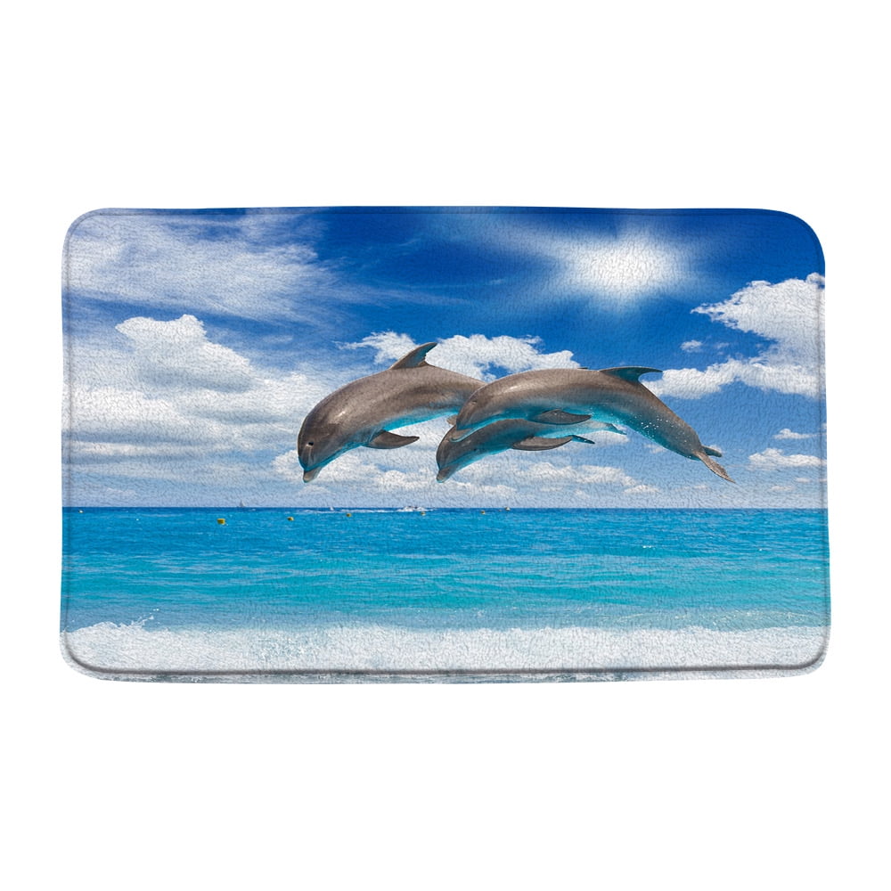 Dolphins Sand Sea Shells Bath Mat Sets Bathroom Rug Star Blue Ocean ...