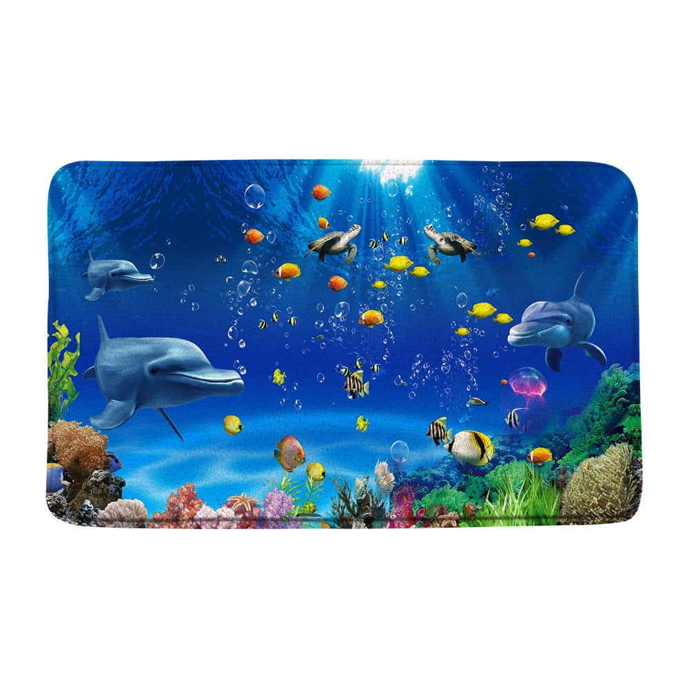 Dolphins Sand Sea Shells Bath Mat Sets Bathroom Rug Star Blue Ocean ...