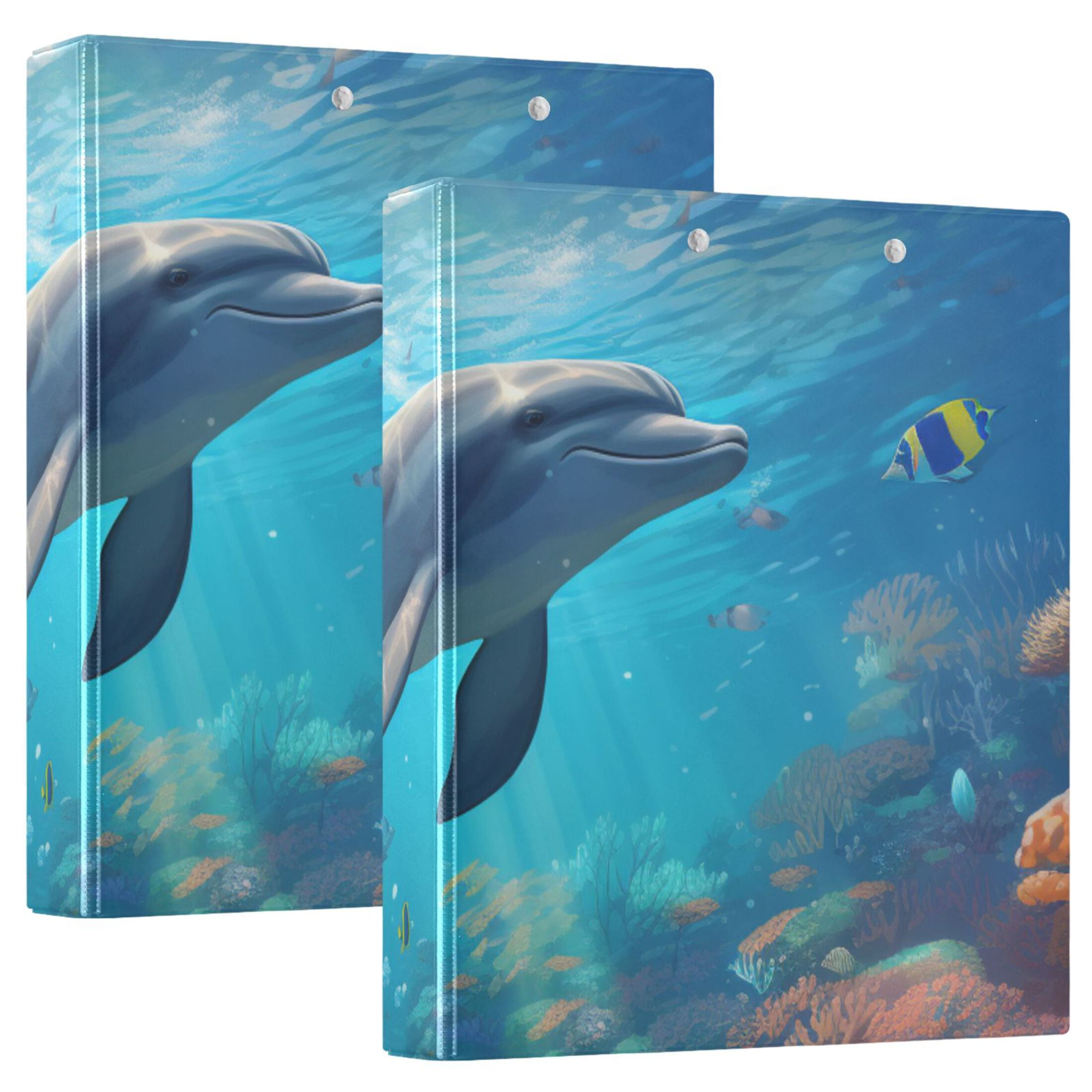 Dolphins Sea Corals Fish 3 Ring Binders 1.5 inch Hardcover File Folders ...