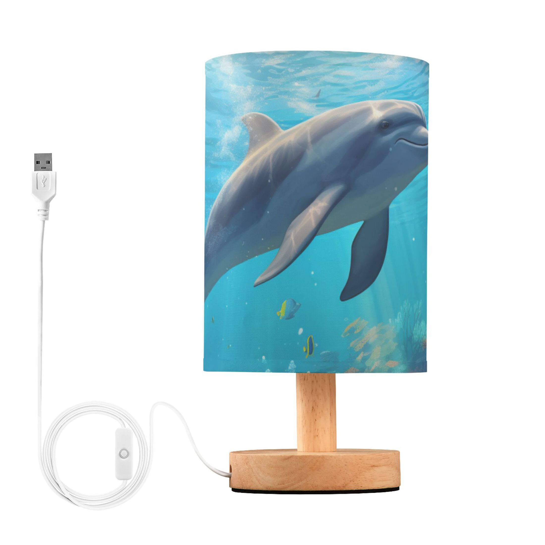 Dolphins Sea Corals Fish Table Lamp USB Bedside Desk Nightstand Lamp ...
