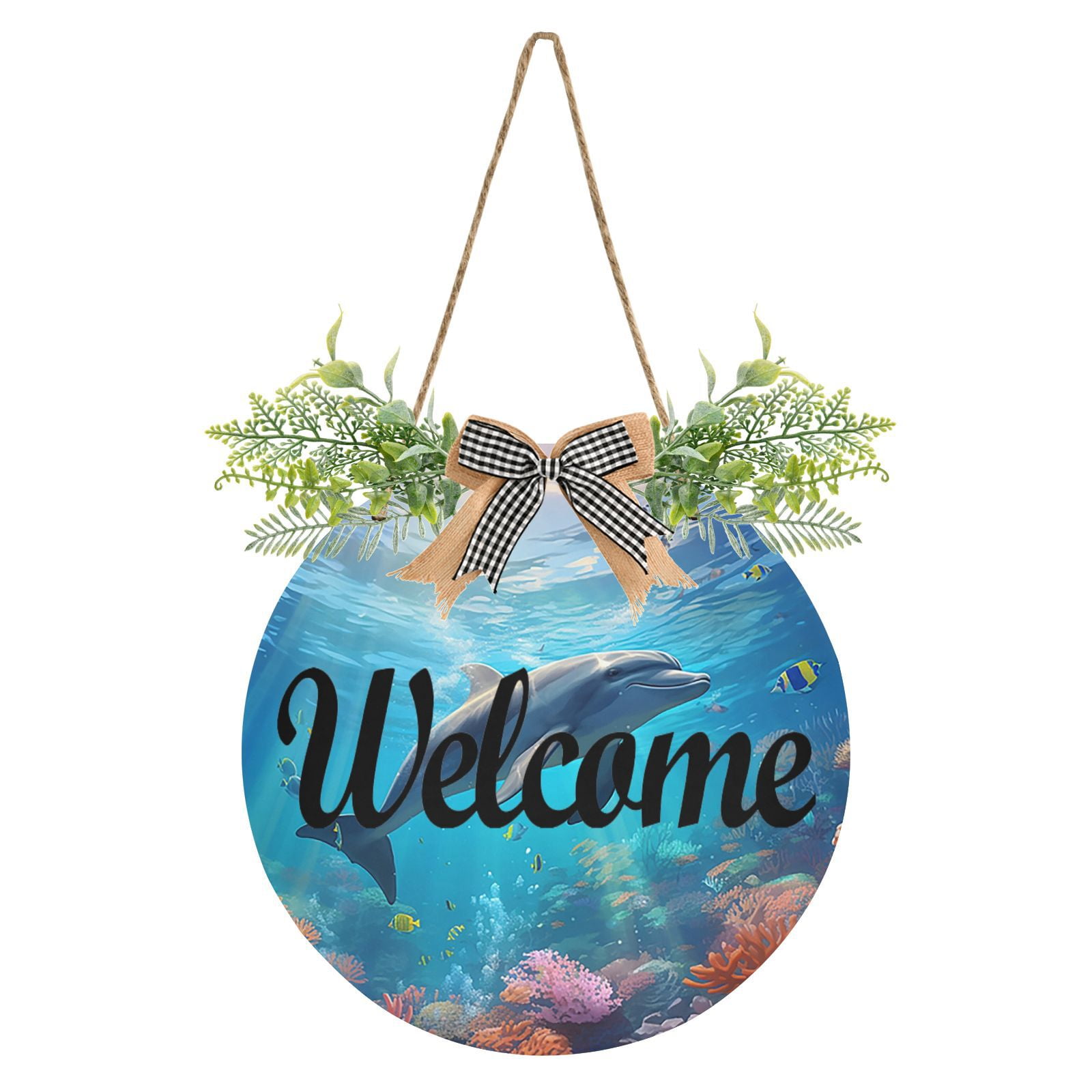 Dolphins Sea Corals Fish Welcome Sign for Front Door Wreath Door Sign ...