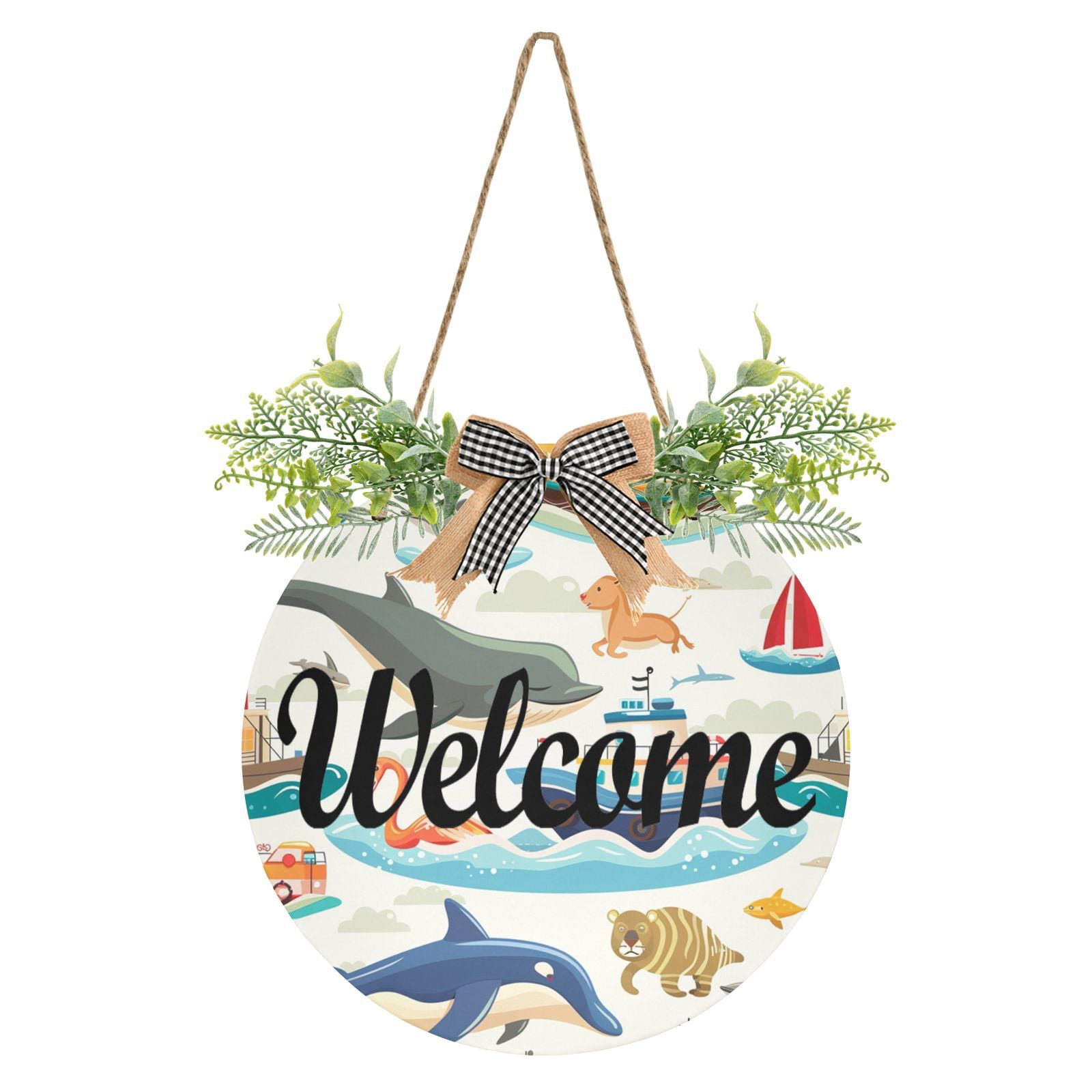 Dolphins Ship Fish Waves Welcome Sign for Front Door Wreath Door Sign ...