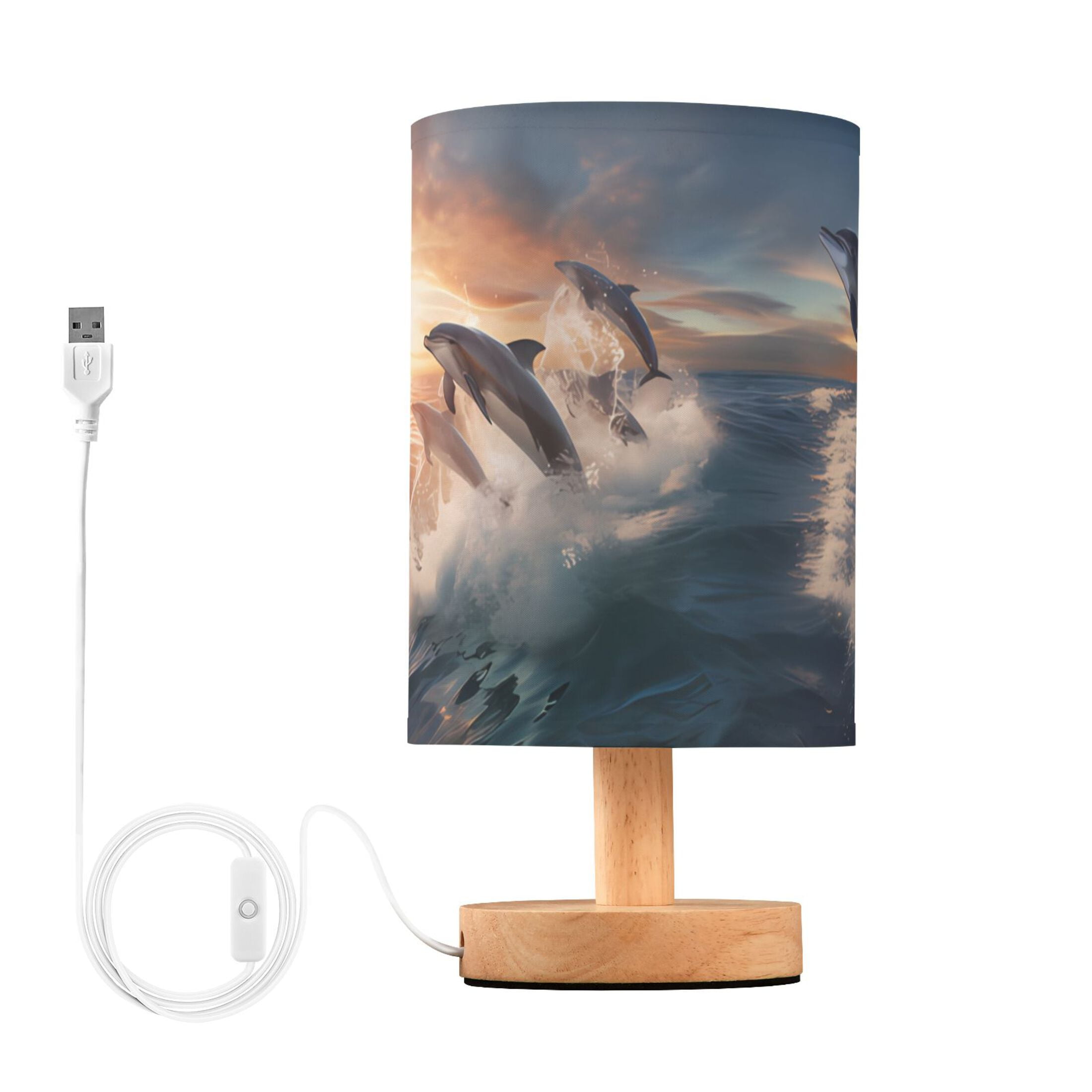 Dolphins Sky Waves Table Lamp USB Bedside Desk Nightstand Lamp Printed ...