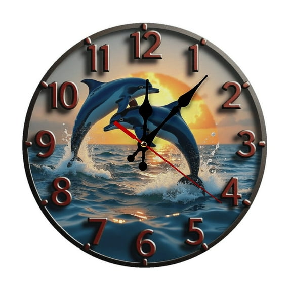 Dolphins Sunset Ocean Wall Clock 10 Inch Silent Non Ticking Round Clock ...