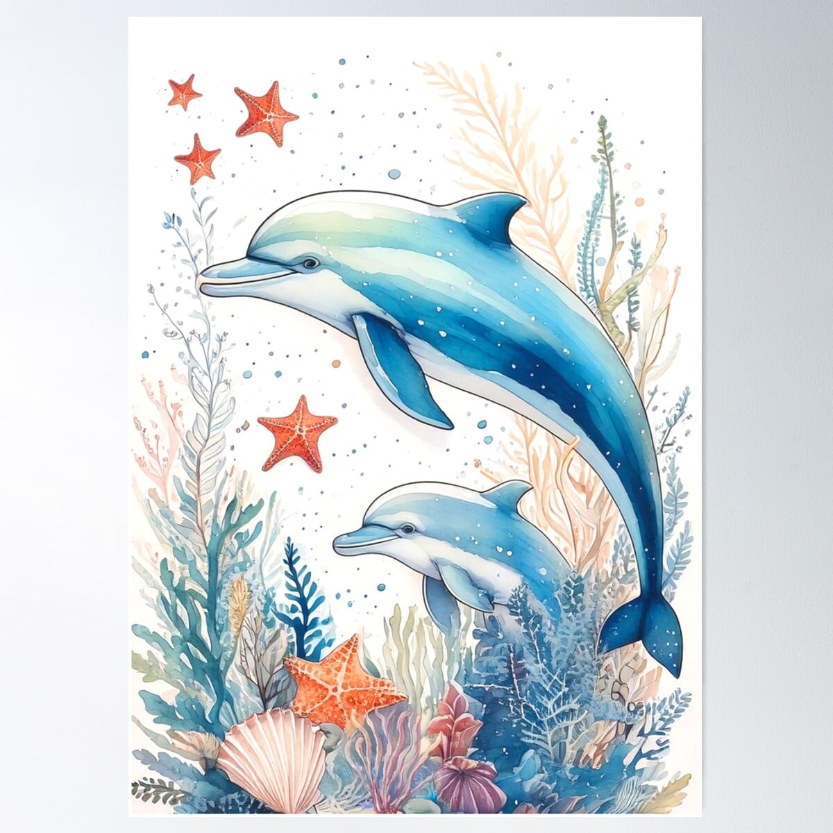 Dolphins Swimming Art Poster Wall Art, Modern Wall Decor For Living ...