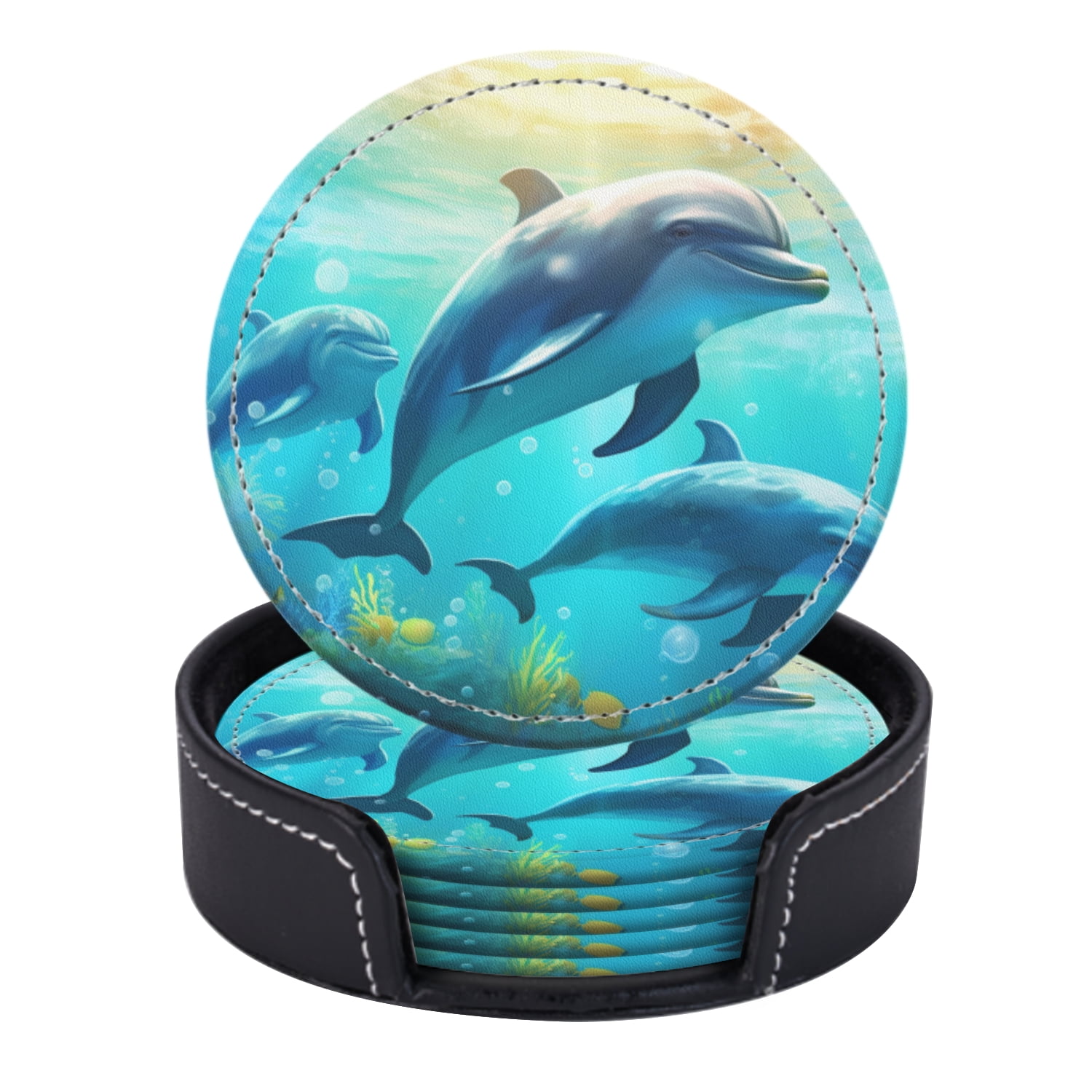 PU Leather Coasters for Drinks Bar Beer,Set of 6 with Holder,Round ...