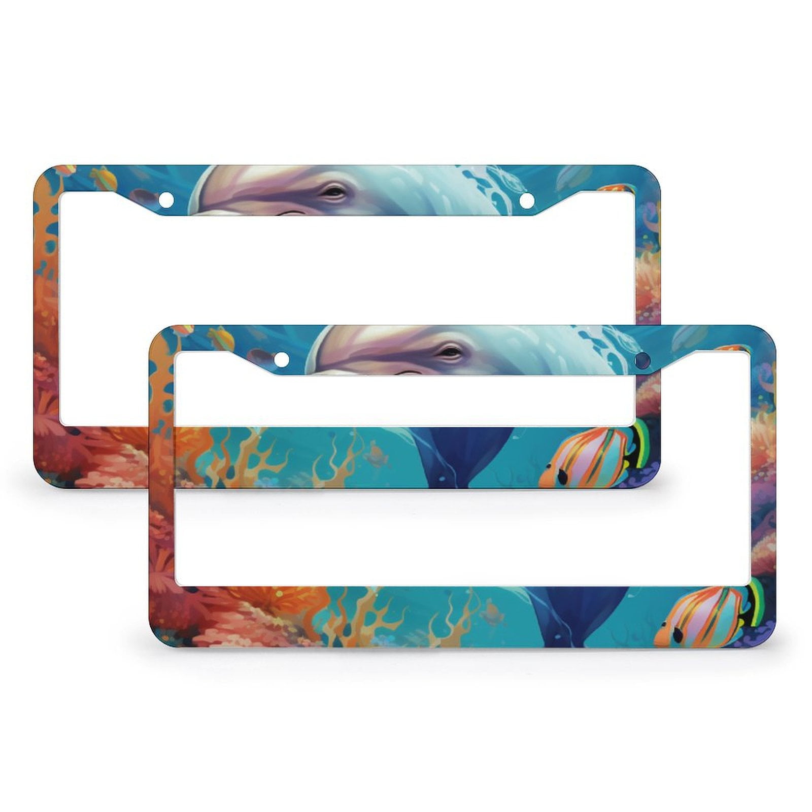 Dolphins Under The Sea License Plate Frame 2 Pieces Dolphin Gift Car ...