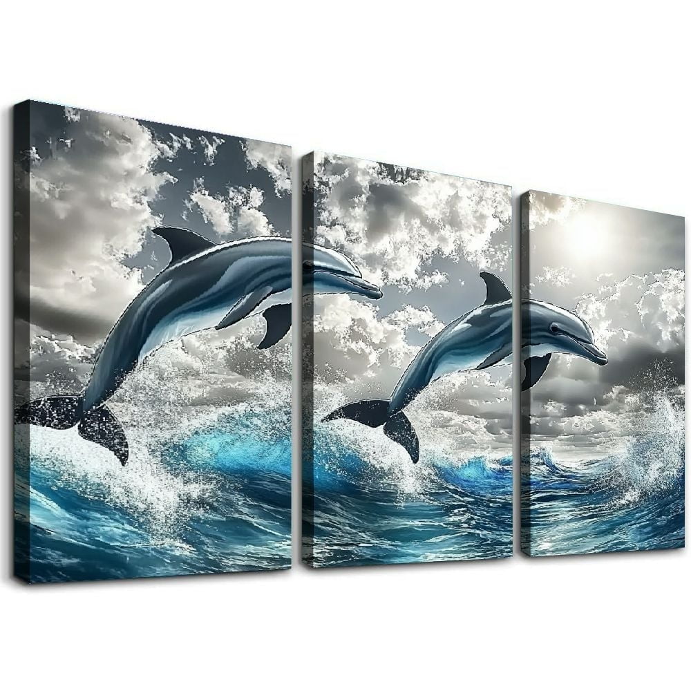 Dolphins Wave Triptych Art Print Dolphins Wave Triptych Art Print ...
