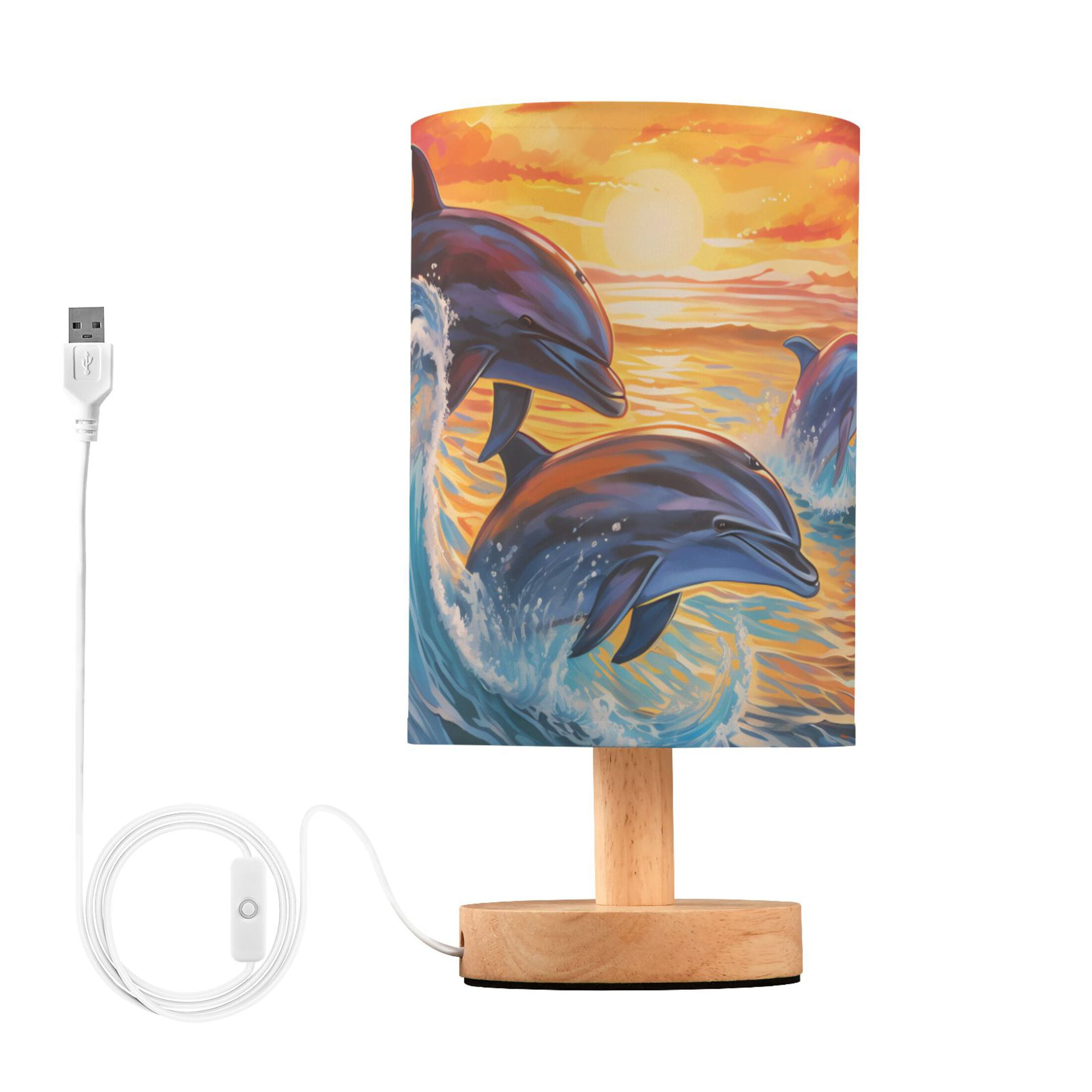 Dolphins Waves Sunlight Sea Table Lamp USB Bedside Desk Nightstand Lamp ...