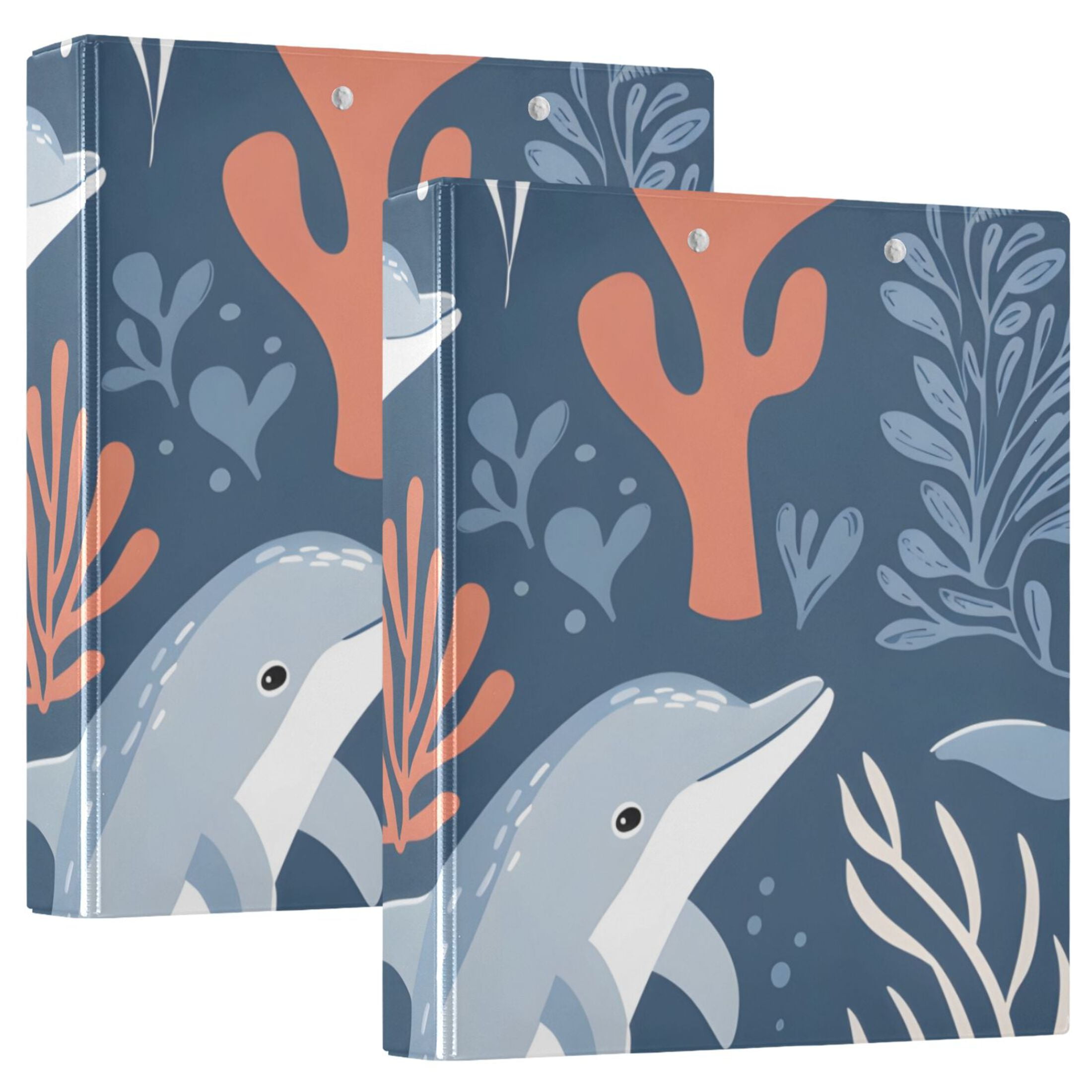 Dolphins and Corals Round Ring Binder 3 Rings 1.5" Capacity File ...