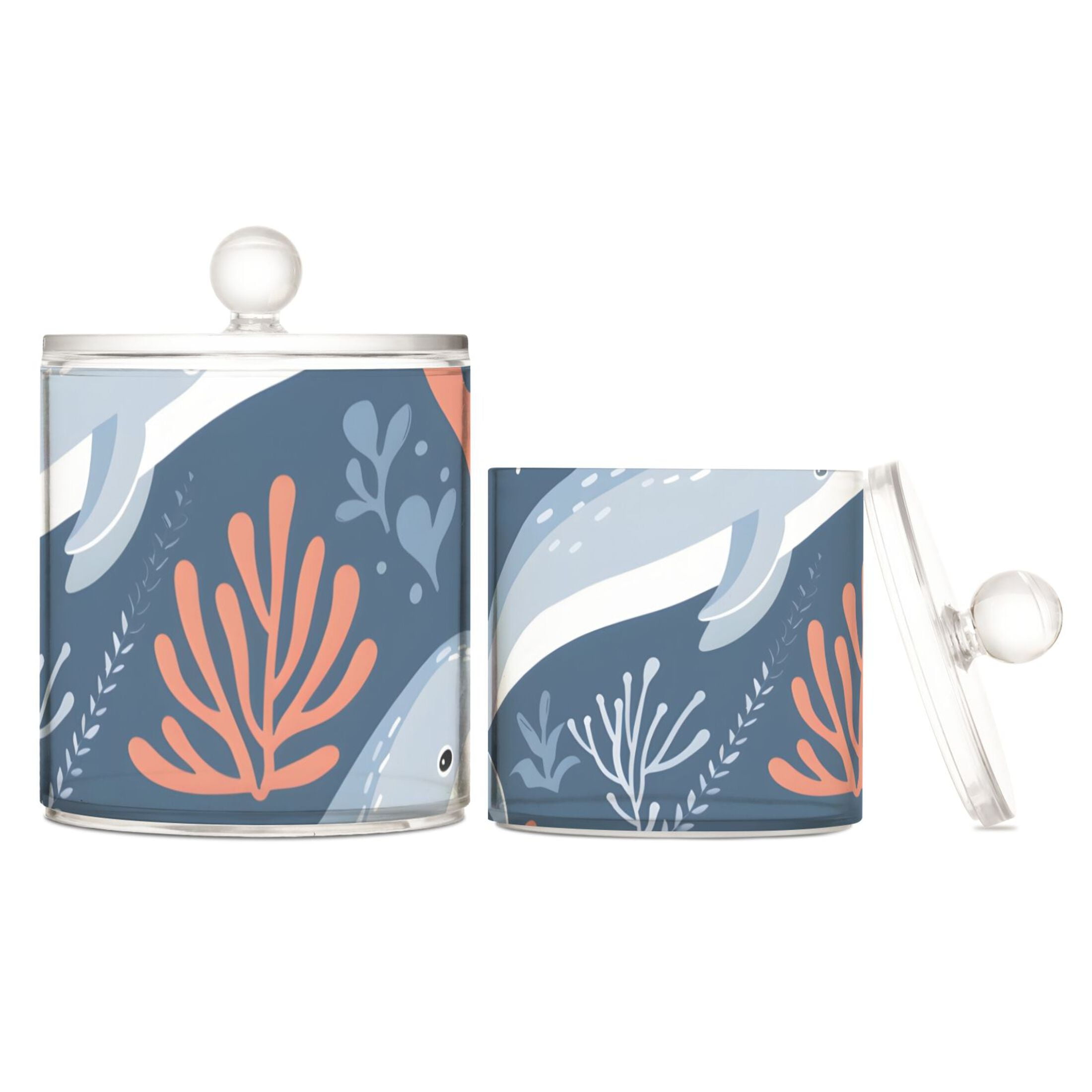 Dolphins and Corals Translucent Plastic Cans Storage Canisters with Lid ...