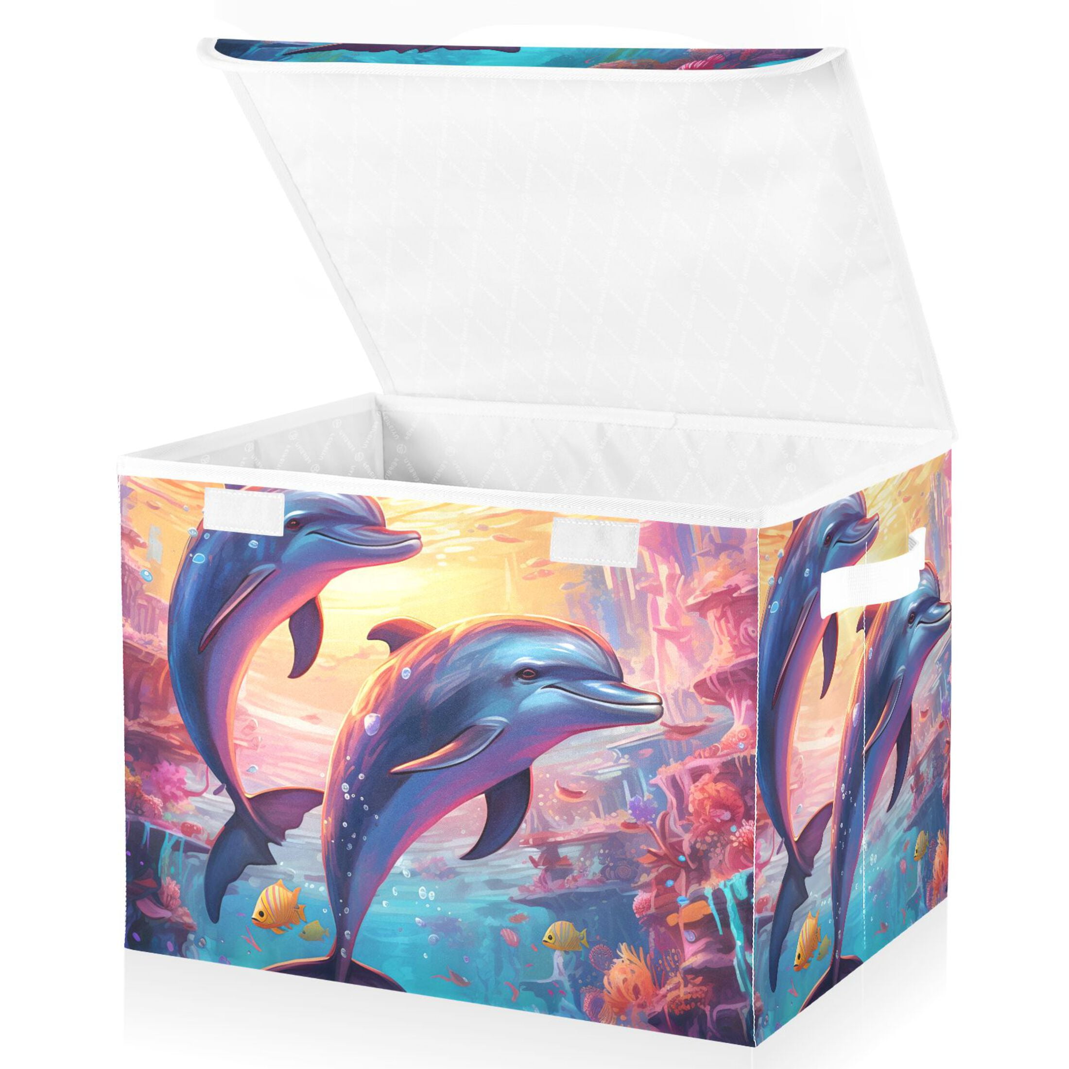 Dolphins and Fishes Large Lidded Bin Foldable Storage Baskets Boxes ...