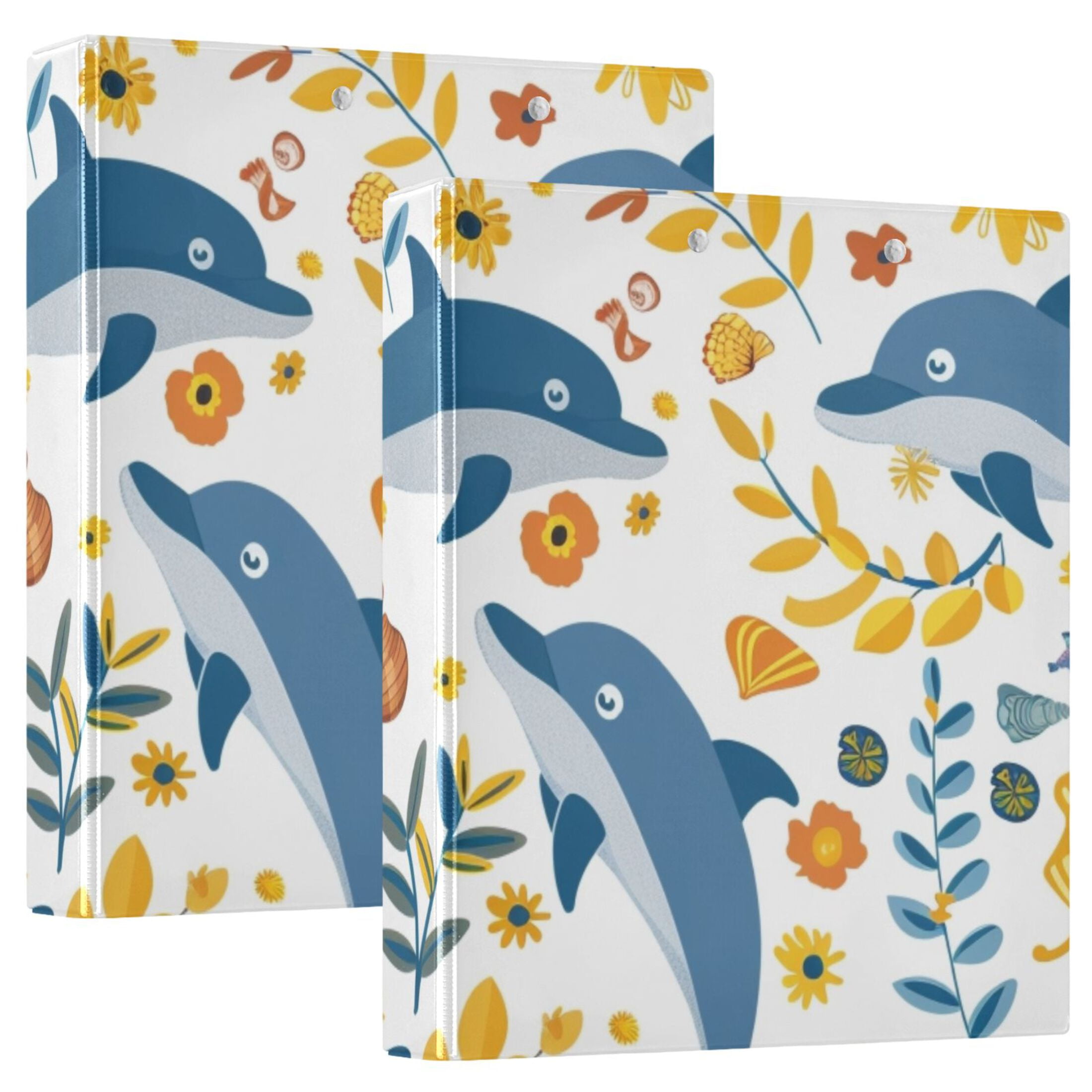 Dolphins and Flowers 3 Ring Binders 1.5 inch Hardcover File Folders ...