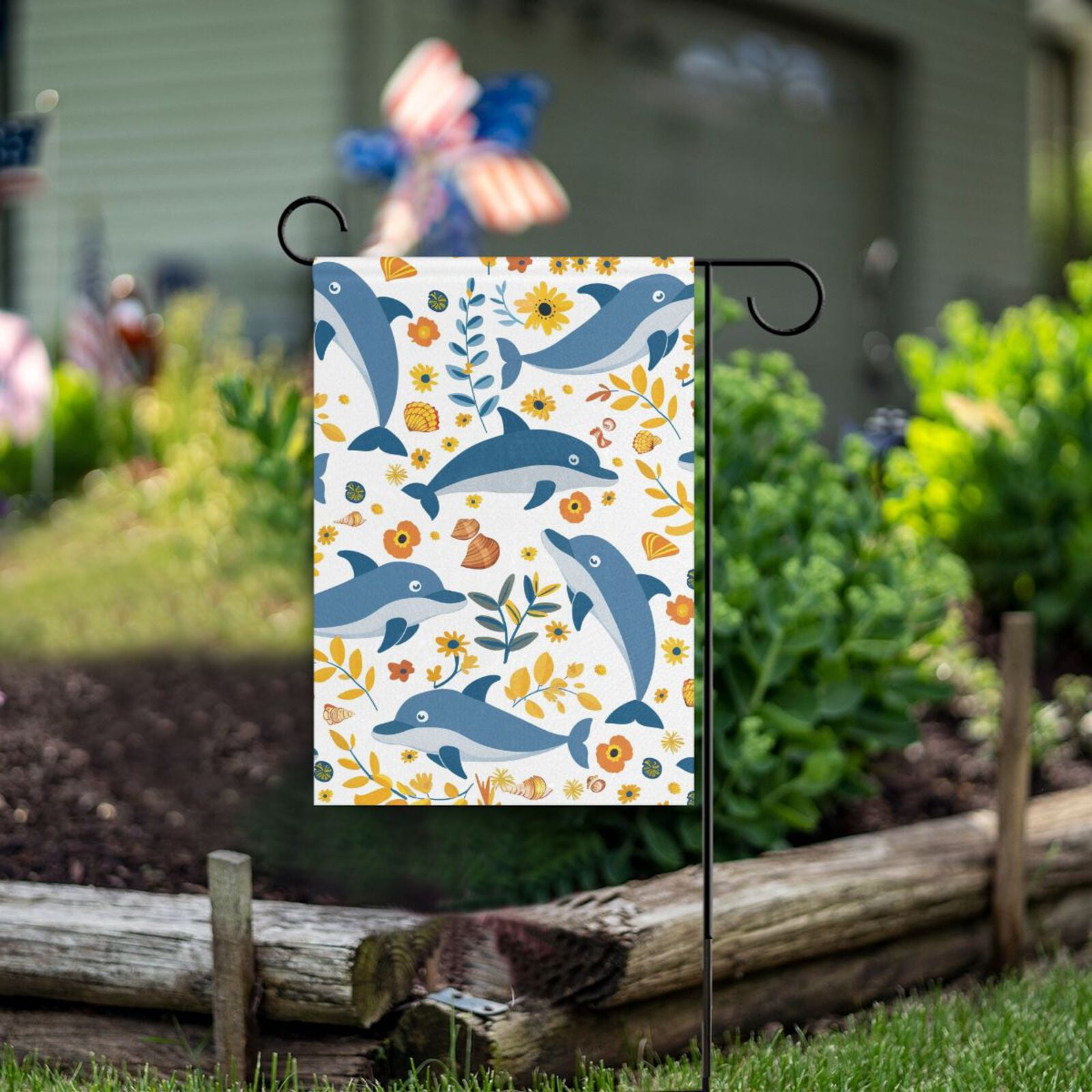 Dolphins and Flowers Garden Flag Double Sided Outdoor Banners for ...