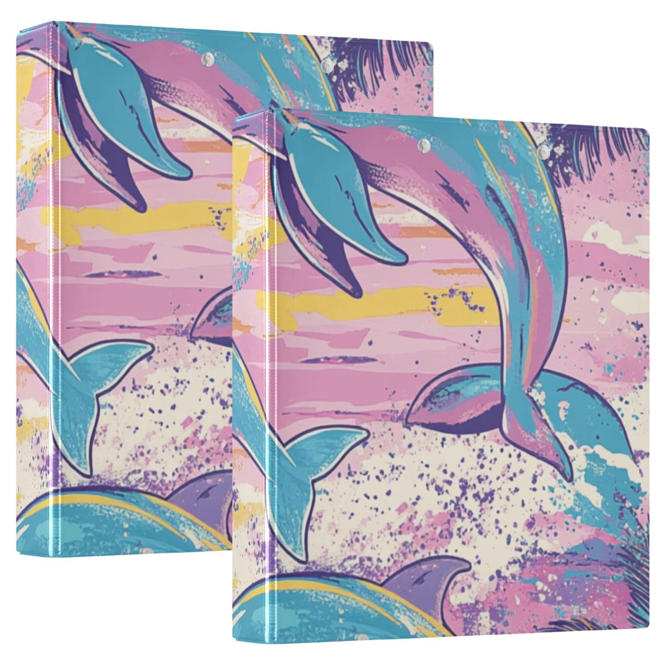 Dolphins and Palm Trees 3 Ring Binders 1.5 inch Hardcover File Folders ...