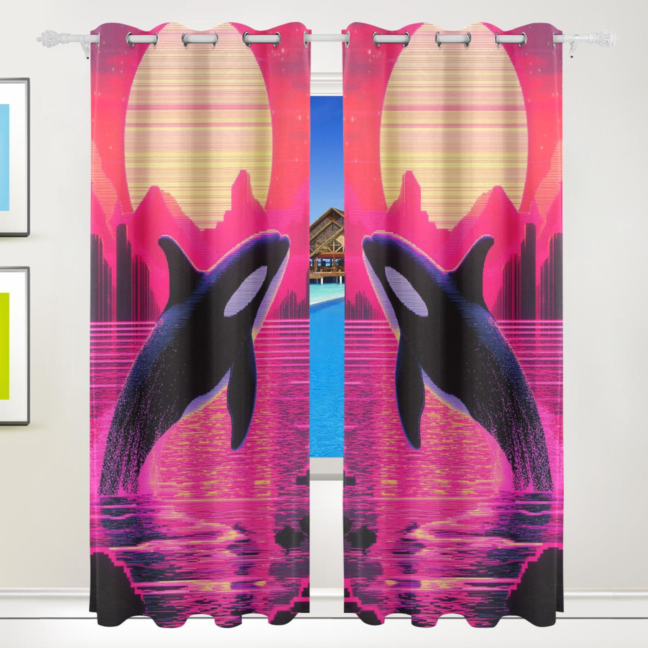Dolphins and Sunset Blackout Curtains for Living Room Bedroom 55W x 72 ...