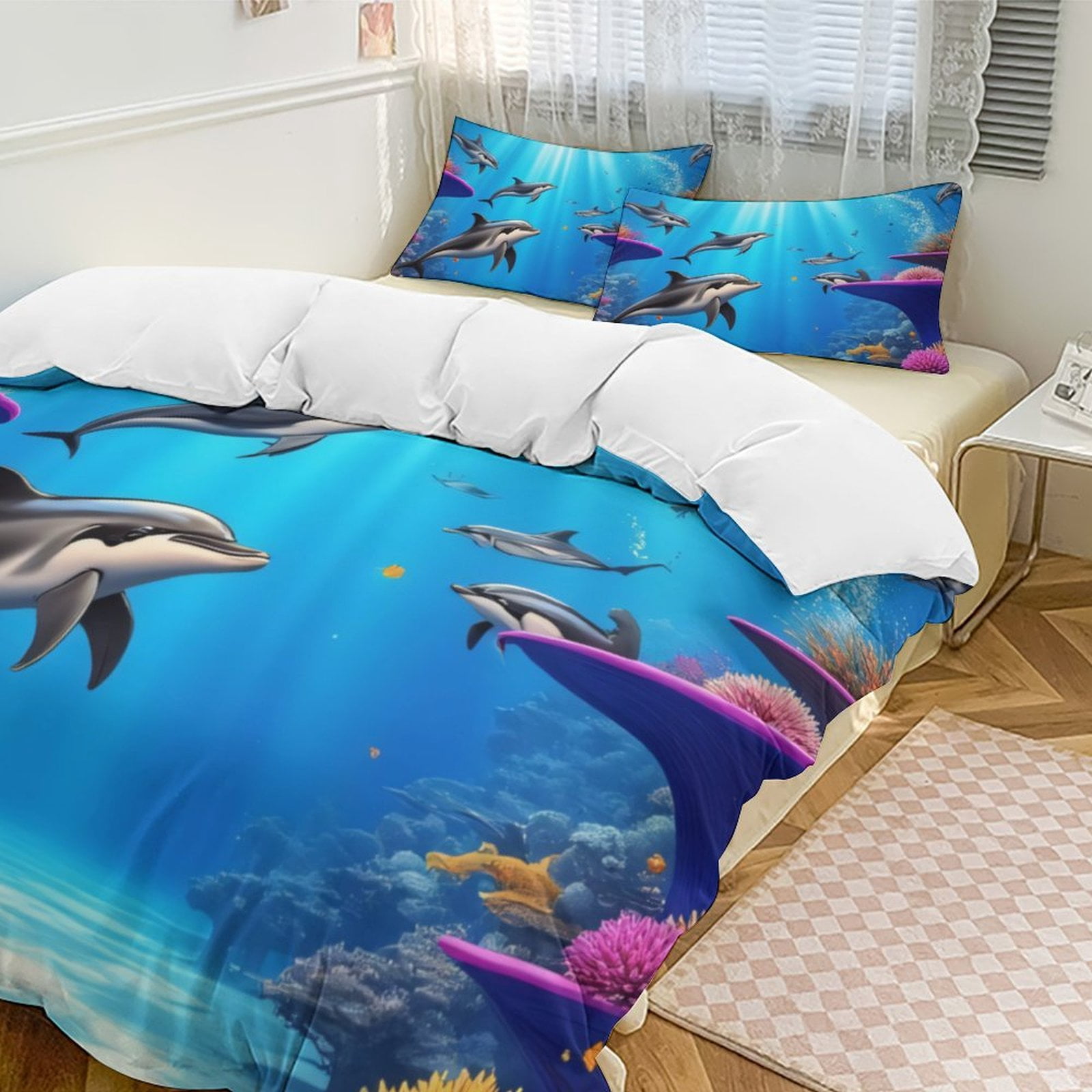 Dolphins in Coral Reef 3D Duvet Cover Set Quilt Cover Theme of Kid Boy ...