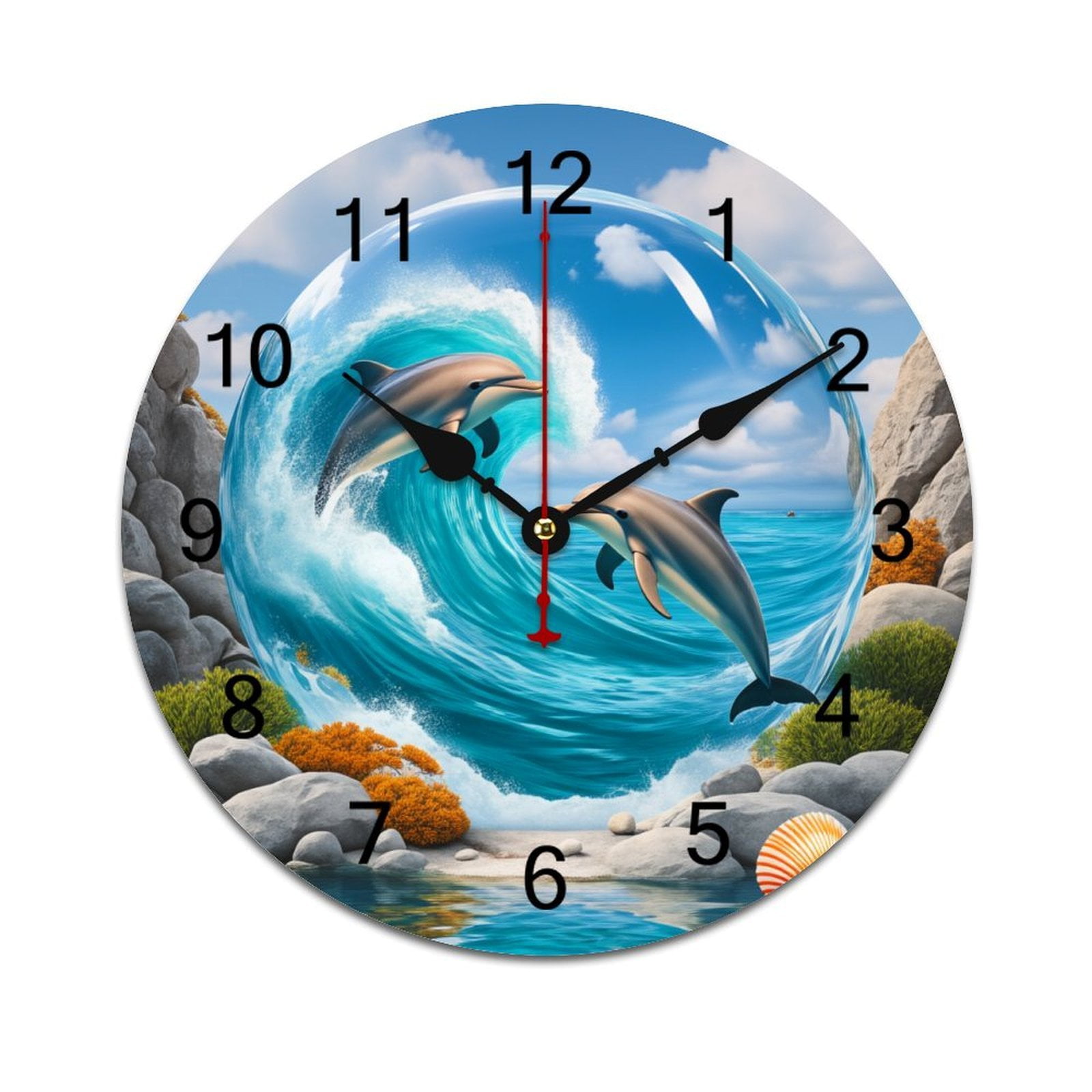 Dolphins in Ocean Bubble Scene-1 Bedroom Wall Clock Large Modern ...