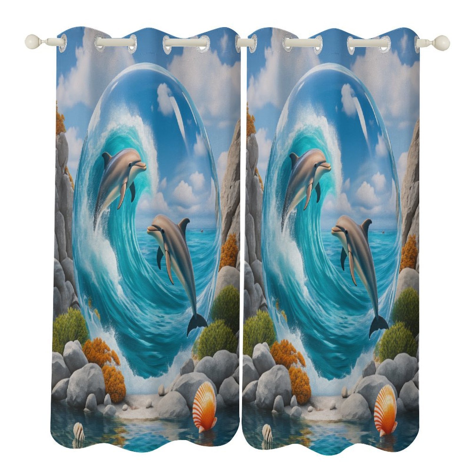 Dolphins in Ocean Bubble Scene-1 Blackout Curtain 3d Printed Window ...