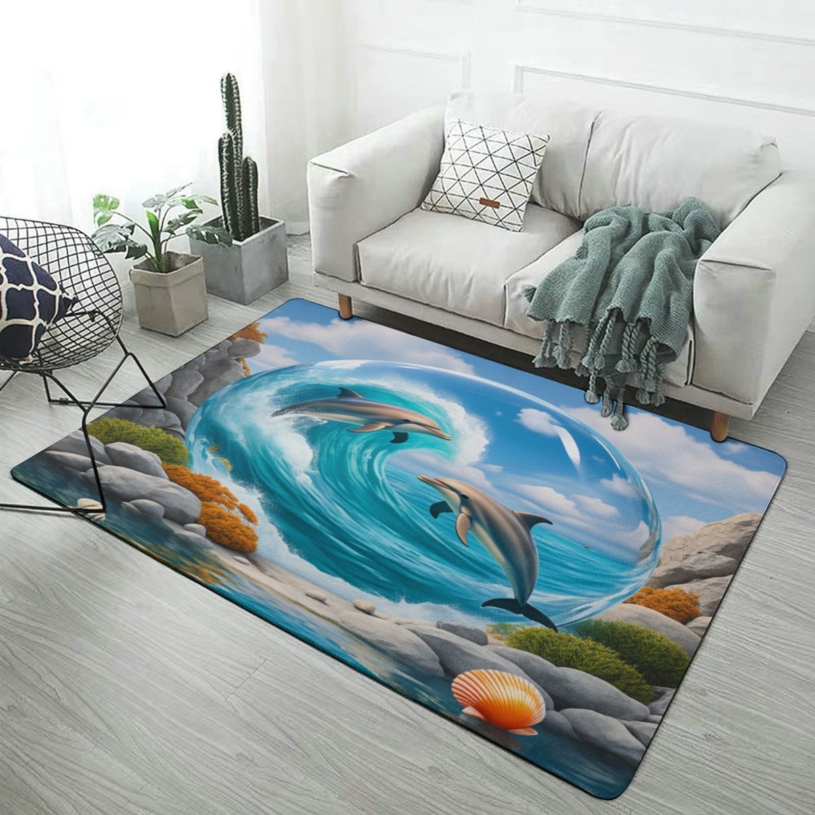 Dolphins in Ocean Bubble Scene-1 Carpet Soft Comfy Rug for Home Living ...