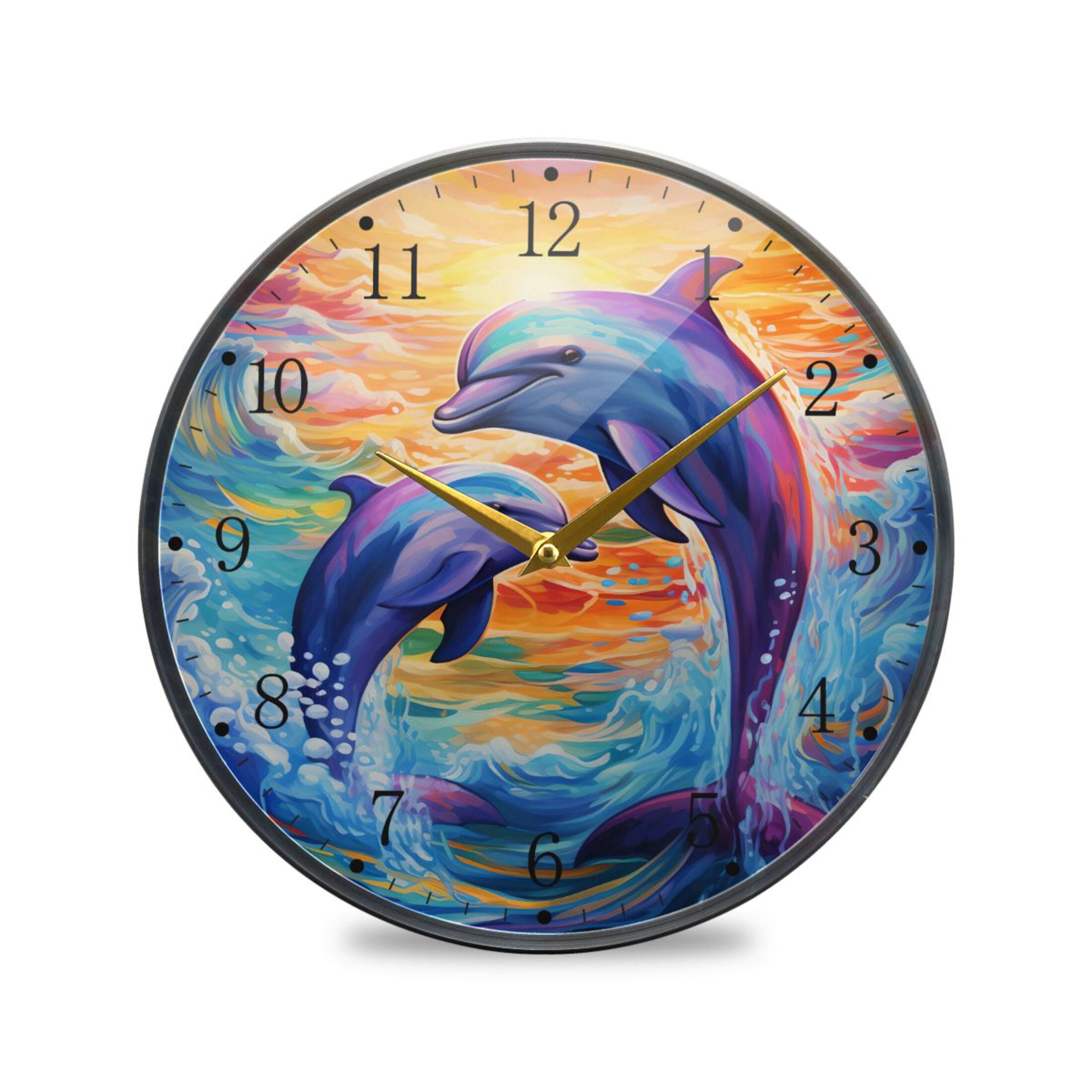 Dolphins in Sea Acrylic Wall Clocks Quiet Round Clock Battery Operated ...