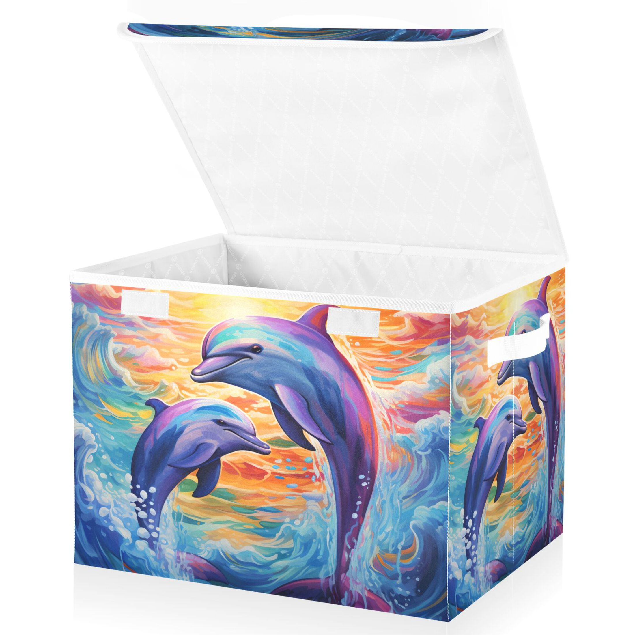 Dolphins in Sea Large Lidded Bin Foldable Storage Baskets Boxes Cubes ...